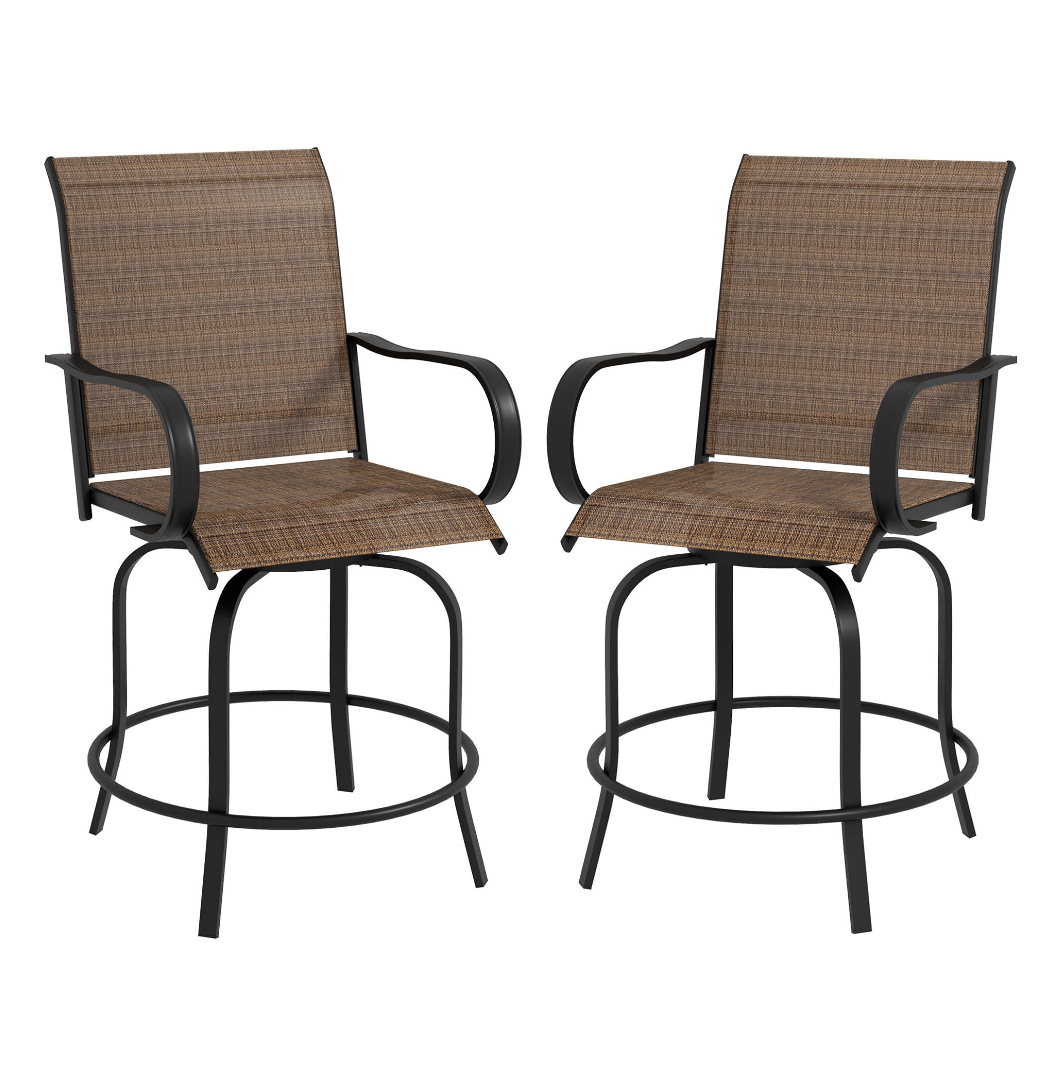 Outdoor Bar Stools with Armrests, Set of 2 360° Swivel Bar Height Patio ...