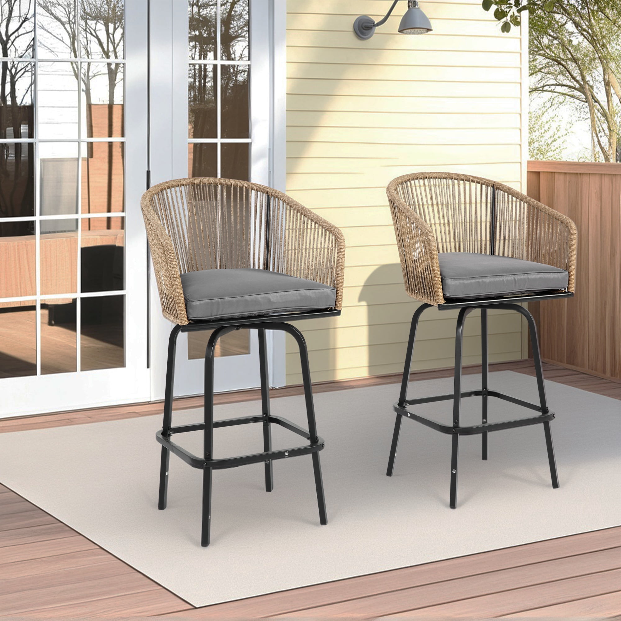 Outdoor Bar Stools Set of 2, 2-Piece Patio Bar Stools with Armrests ...