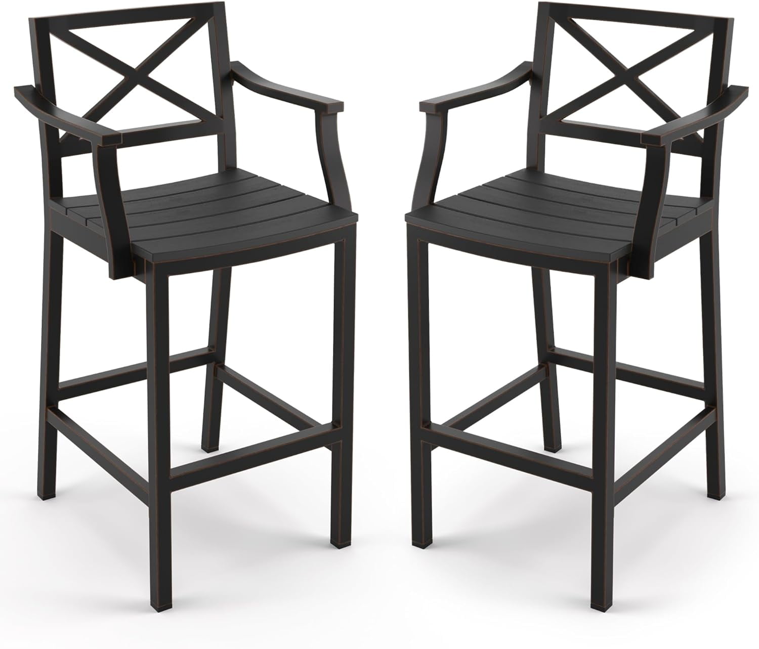 Outdoor Bar Stools Set of 2, 26 Inch All Weather HDPS Black Patio Counter Height Barstools with ...