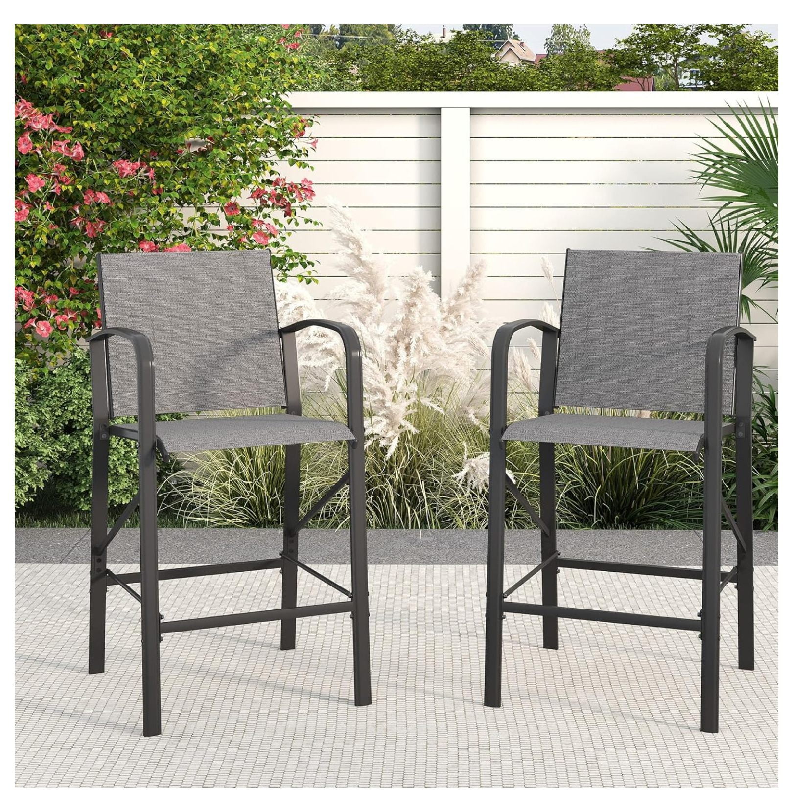 Outdoor Bar Stools Set of 2,Bar Height Outdoor Chairs with Back and ...