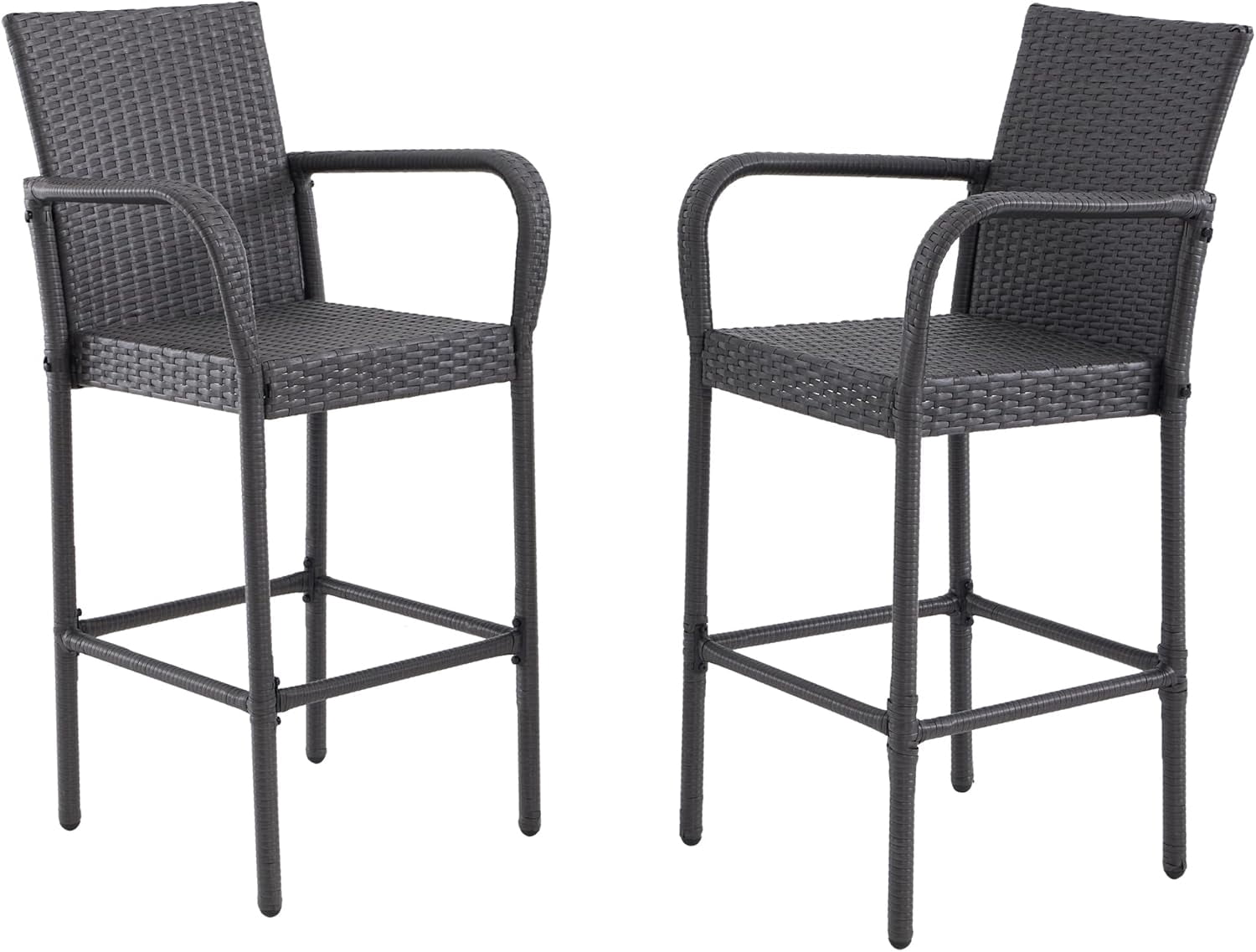 Outdoor Bar Stools Set of 2, Patio Bar Stools with Armrests, All ...
