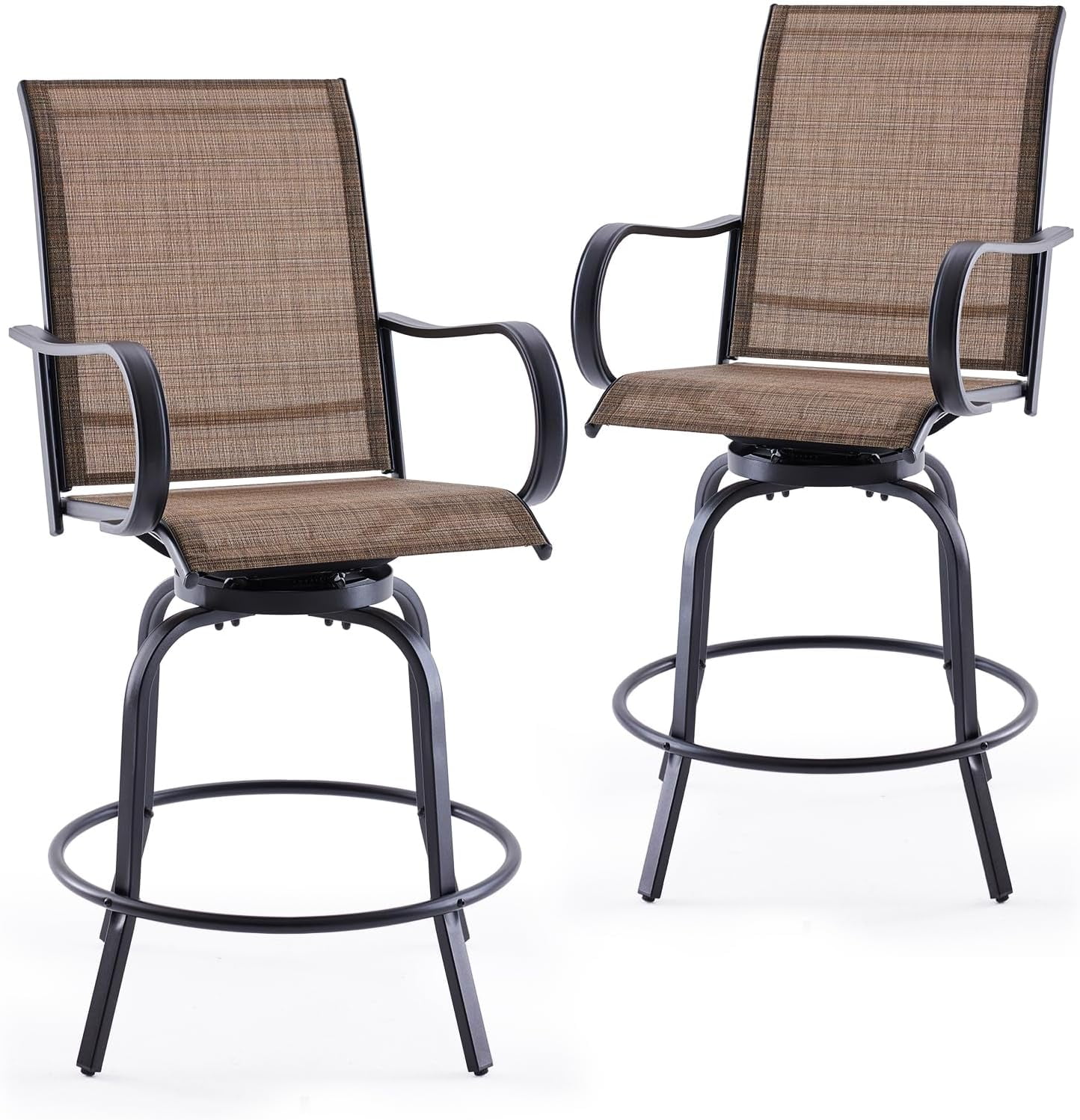 Outdoor Bar Stools Set of 2, Swivel S Barstools with Textilene Fabric ...
