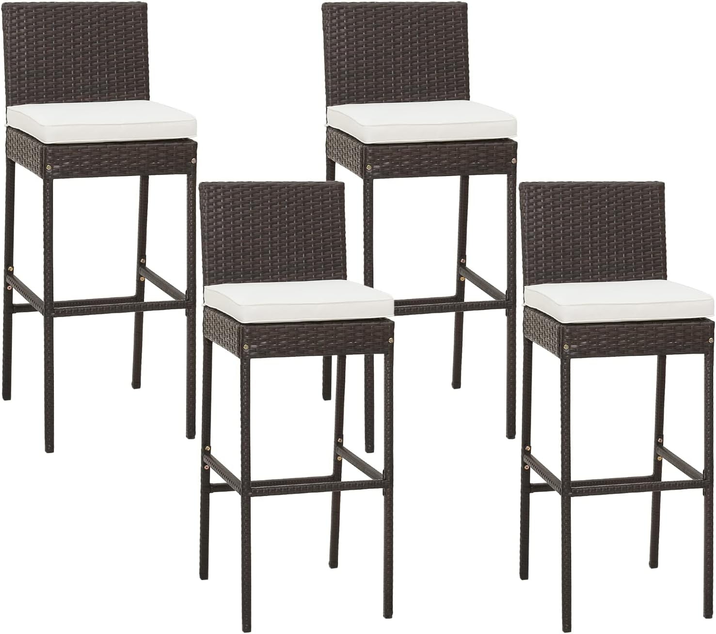 Outdoor Bar Stools Set of 2 - Wicker Rattan Patio Barstools Tall Chairs ...