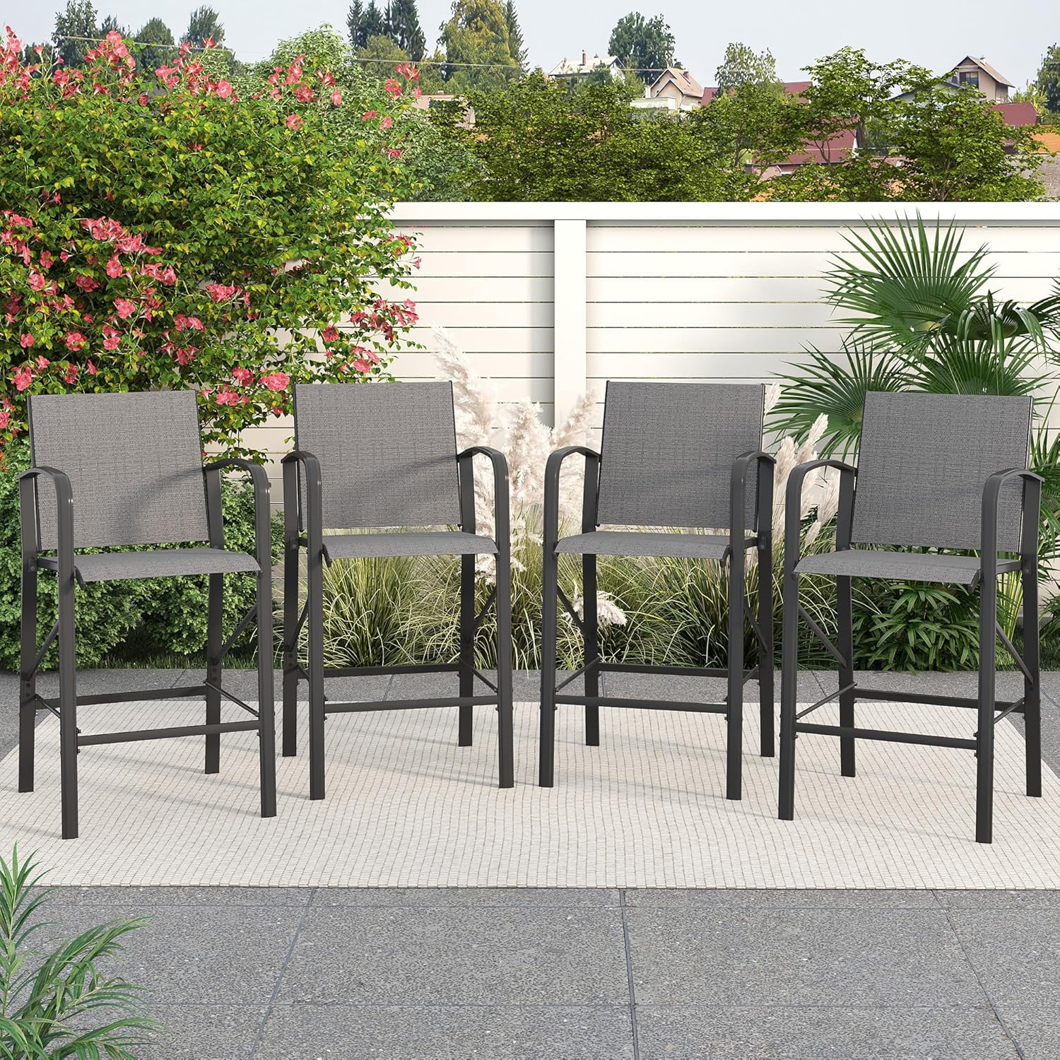 Outdoor Bar Stools Set of 4,Bar Height Outdoor Chairs with Back and ...