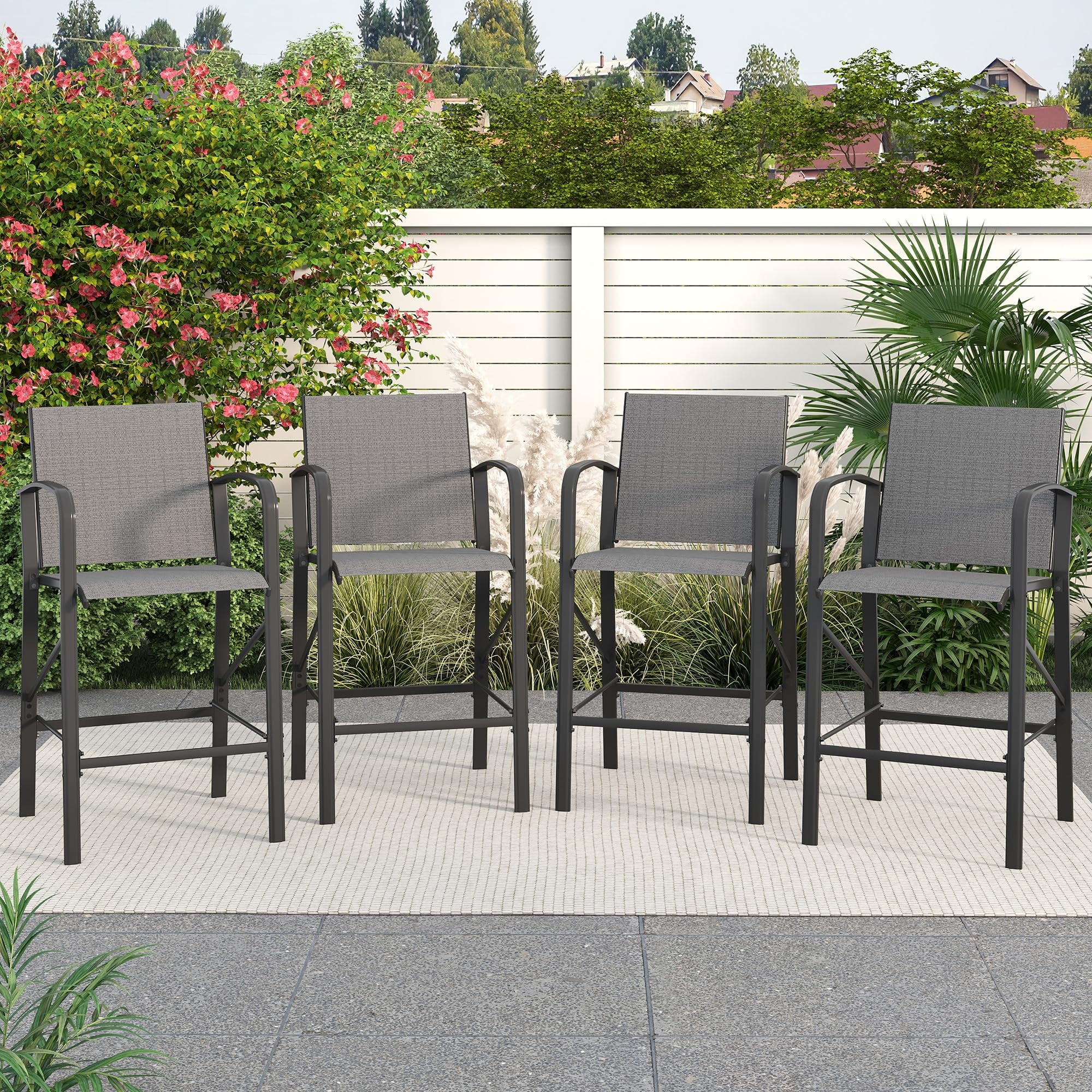Outdoor Bar Stools Set of 4 Bar Height Outdoor Chairs with Back and ...