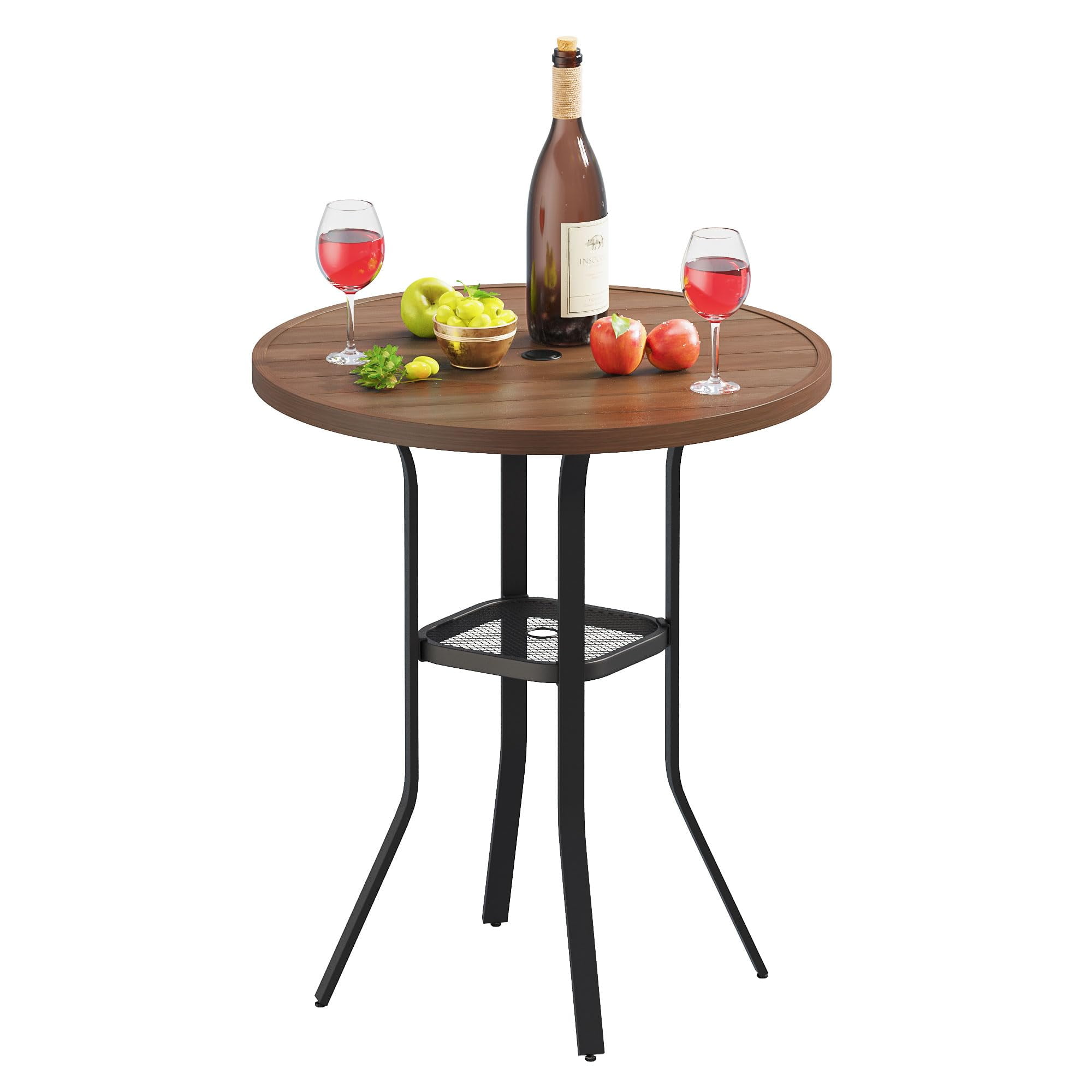 Outdoor Bar Table, 35.4" Wide Round Patio Bar-Height Table Weather ...