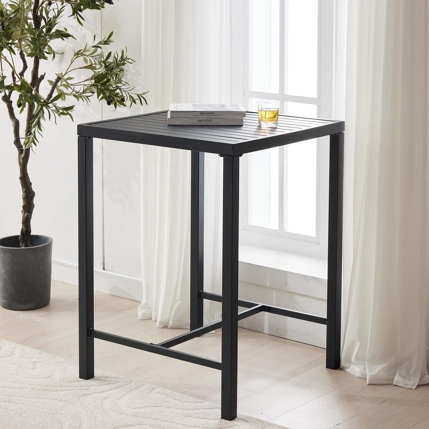 Outdoor Bar Table, 36.5" Height Square Patio Pub Table with Heavy-Duty ...