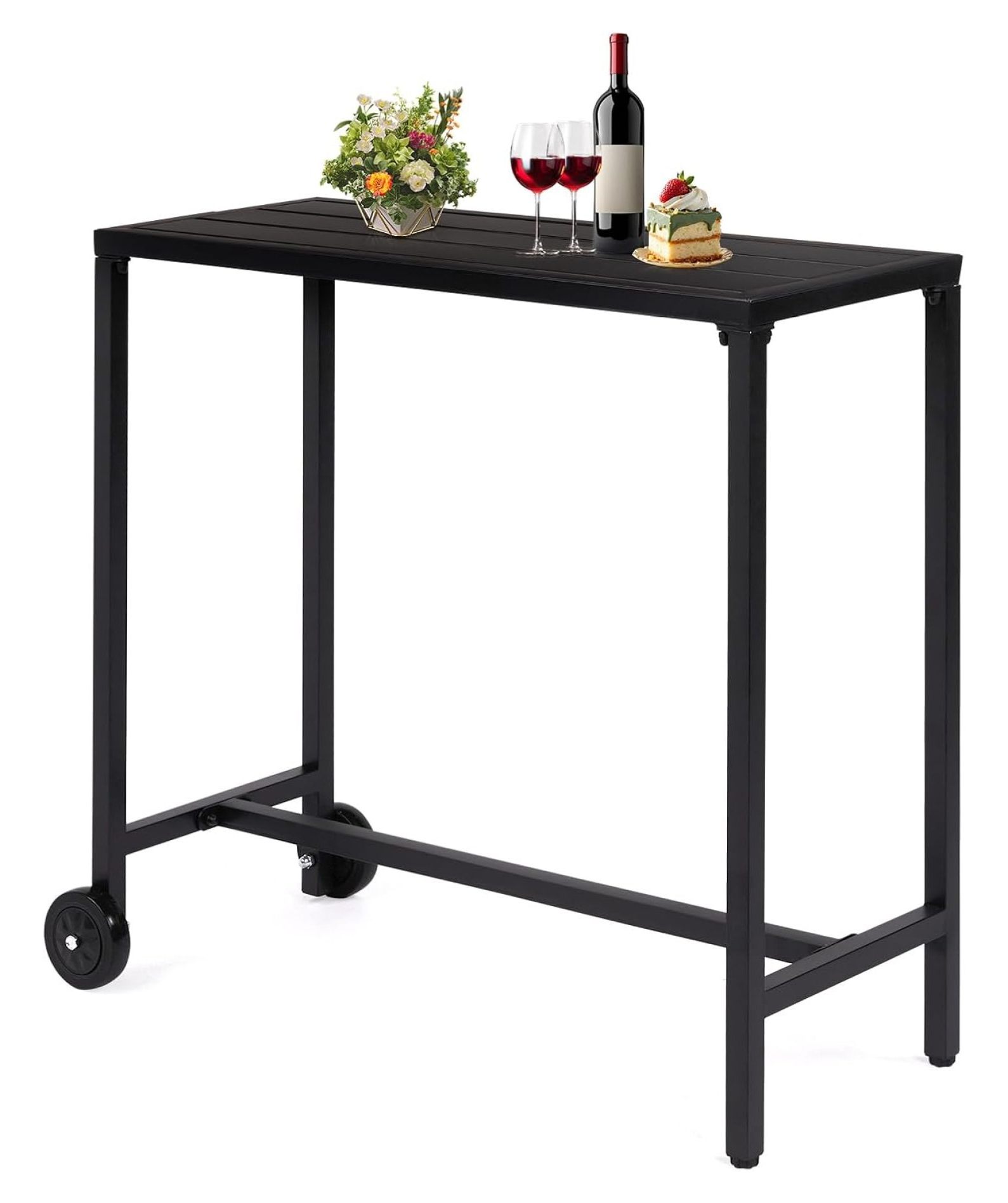 Outdoor Bar Table, 37" Height Wheeled Patio Pub Table with Waterproof ...