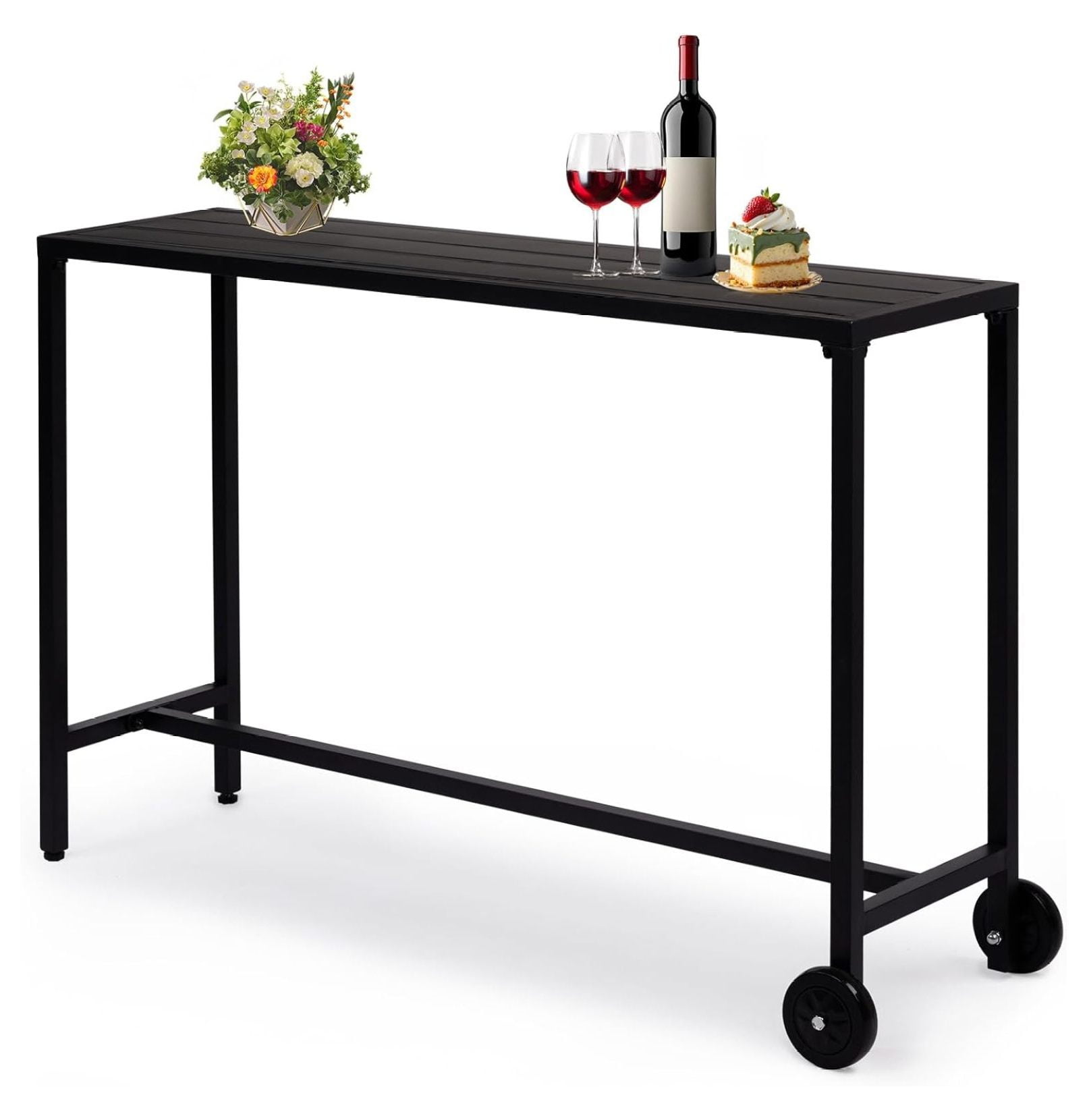 Outdoor Bar Table, 37" Height Wheeled Patio Pub Table with Waterproof ...