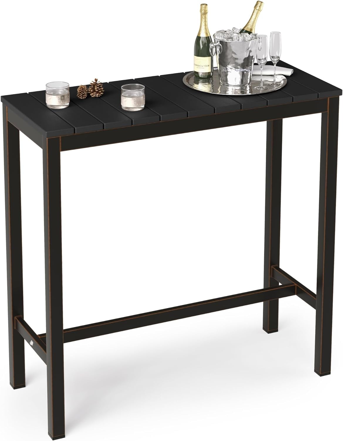 Outdoor Bar Table, 38" Black Patio Bar Height Counter Console Table ...