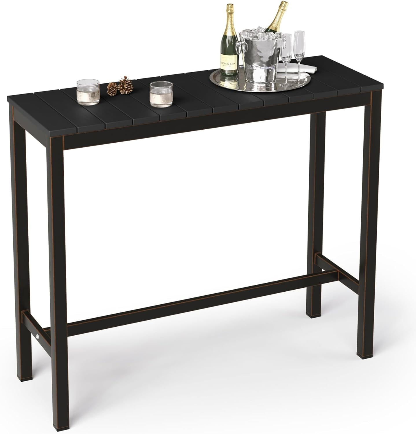 Outdoor Bar Table, 45" Black Patio Bar Height Counter Console Table ...