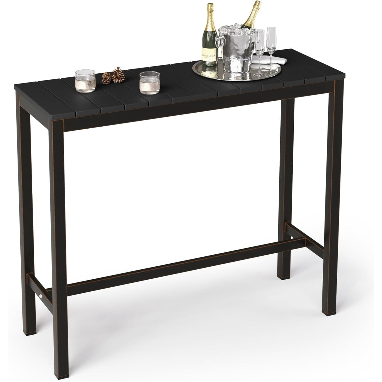 Outdoor Bar Table, 45" Black Patio Bar Height Counter Table, Weather ...