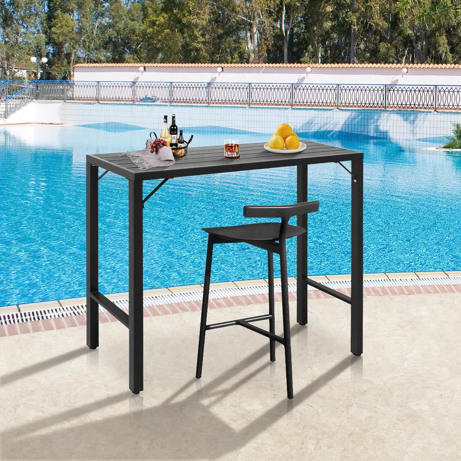 Outdoor Bar Table, 47” Patio Bar Height Table, Bar Counter Pub Dining ...