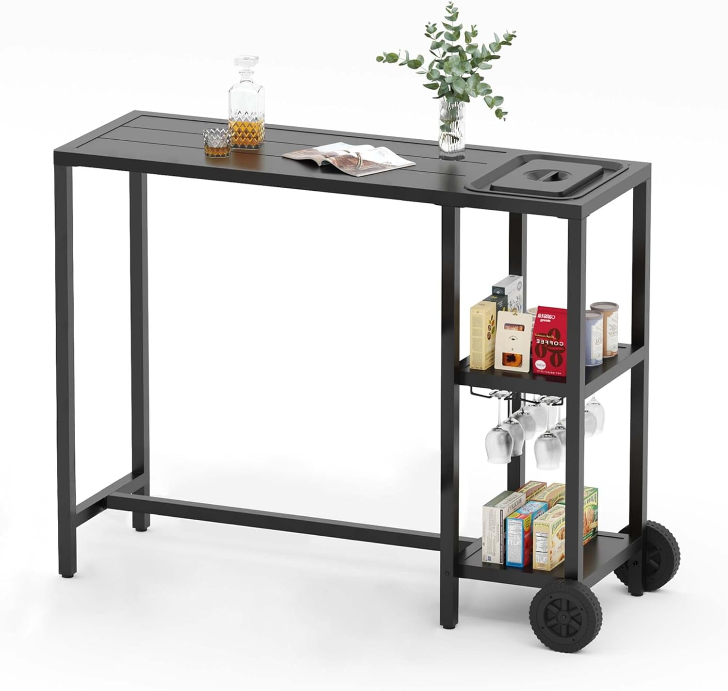 Outdoor Bar Table 47" Patio Counter Height Table with Storage Shelves ...