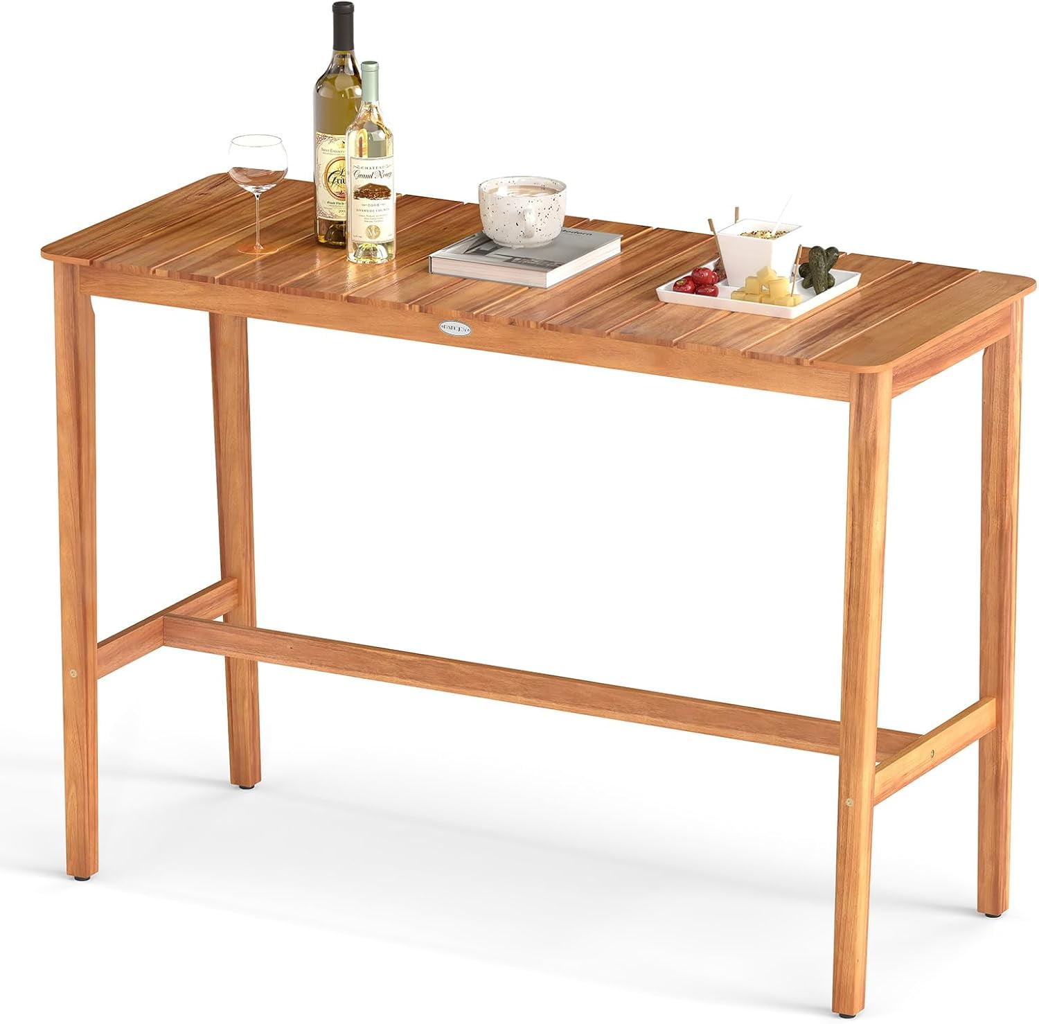Outdoor Bar Table, 54" x 22" Acacia Wood Counter Height Table with ...