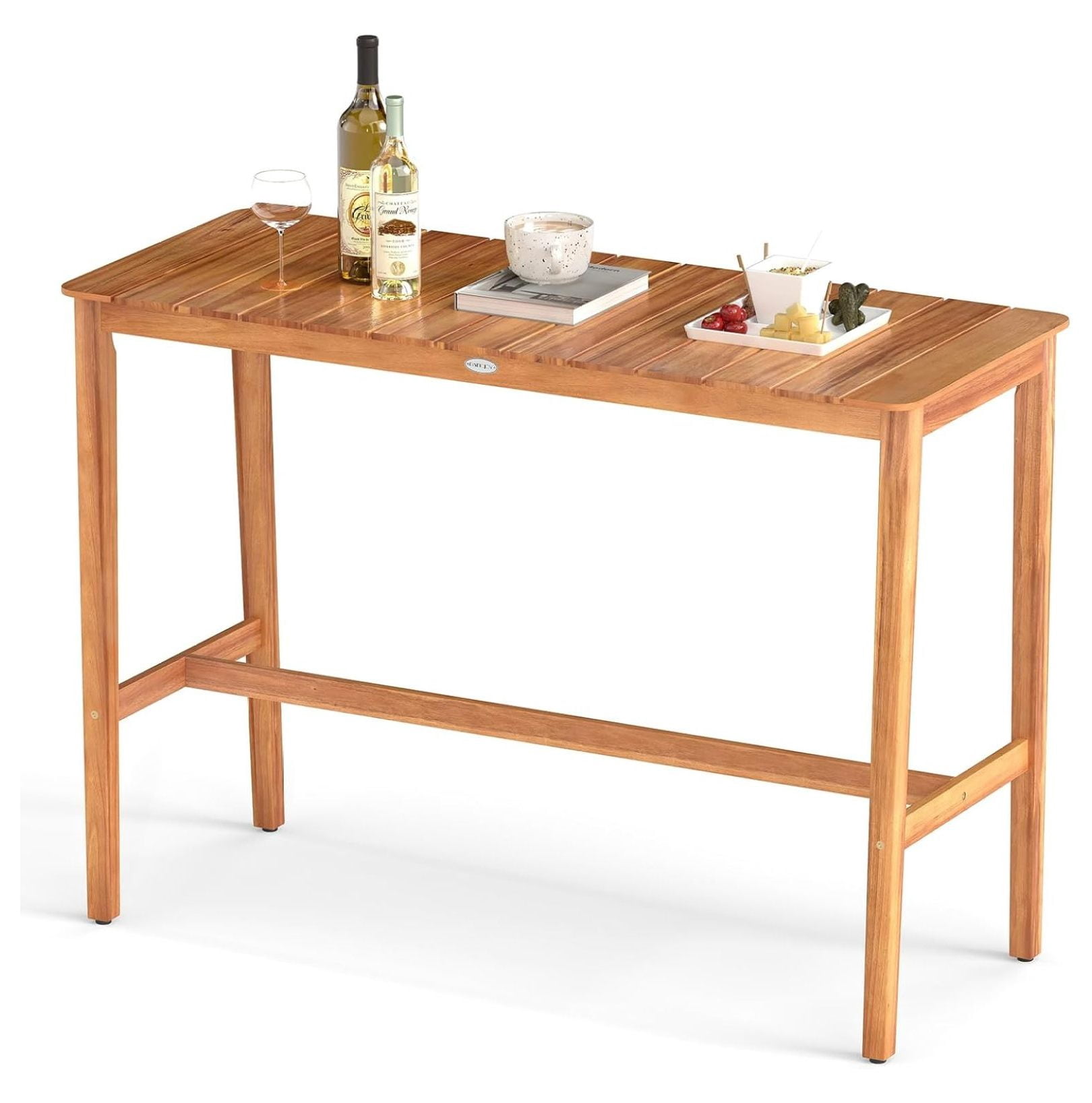 Outdoor Bar Table, 54" x 22" Wood Counter Height Table with Slatted and ...