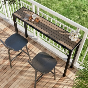Wood Outdoor Patio Bar Set for 2, Square Counter Height Table with 2 ...