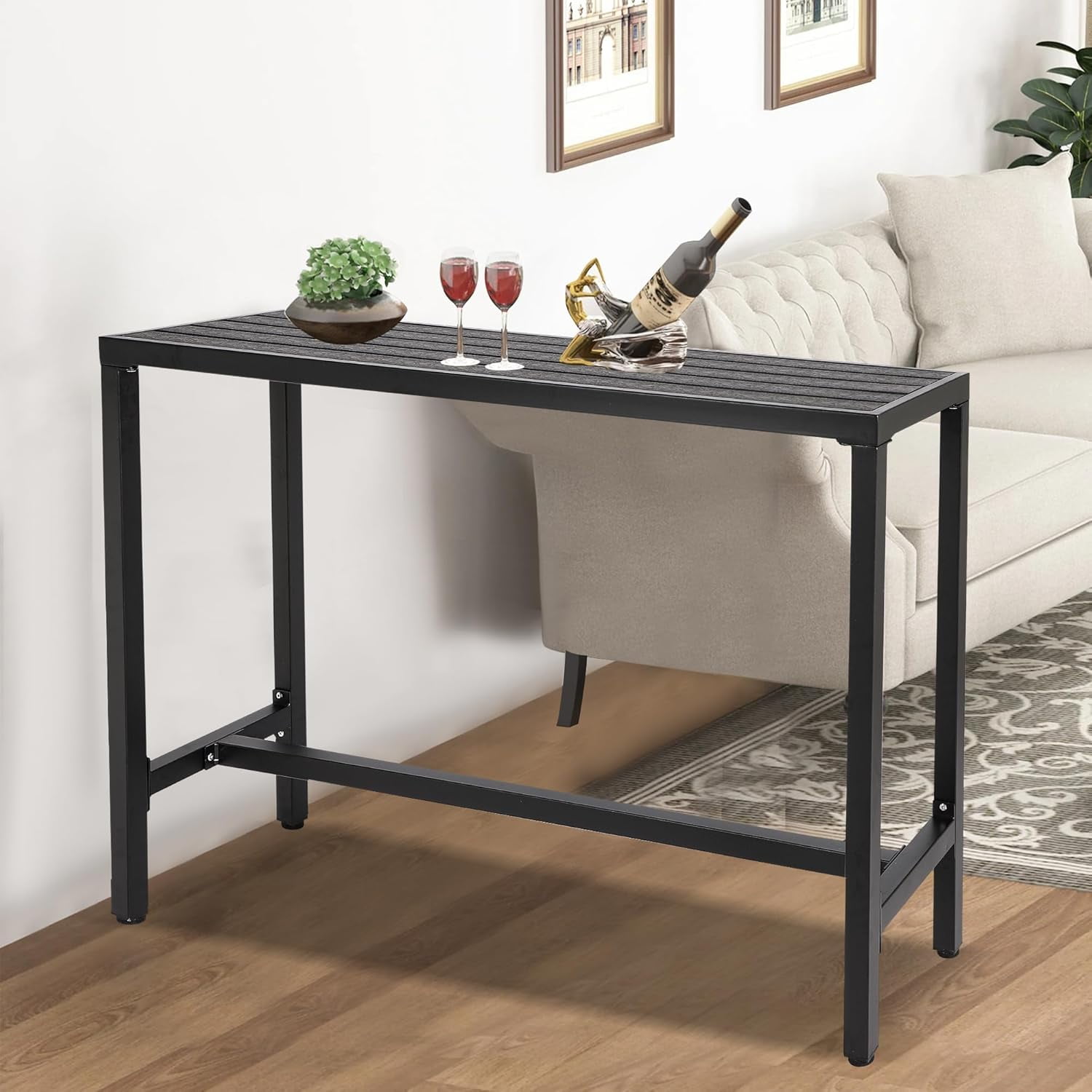 Outdoor Bar Table, 55" Patio Counter Height Bar Table, WPC Waterproof ...