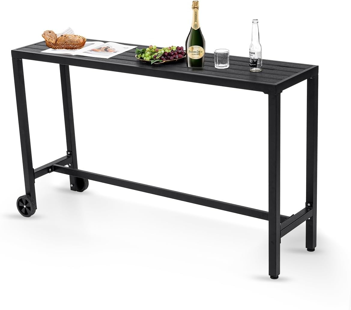 Outdoor Bar Table, 63" High Top Table with Wheel, Portable Bar Counter ...
