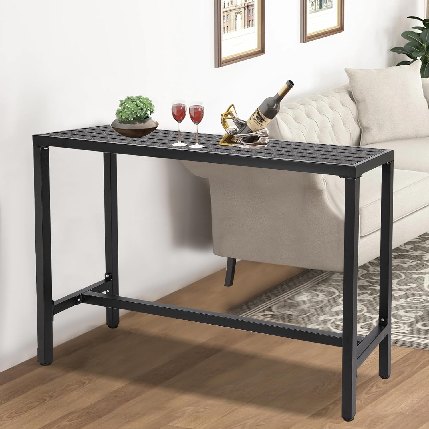 Outdoor Bar Table, 63" Patio Counter Height Bar Tables, WPC Waterproof ...