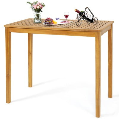 Outdoor Bar Table Acacia Wood Bar Table for Outside 45" Rectangular Pub Bar Table Indoor ...