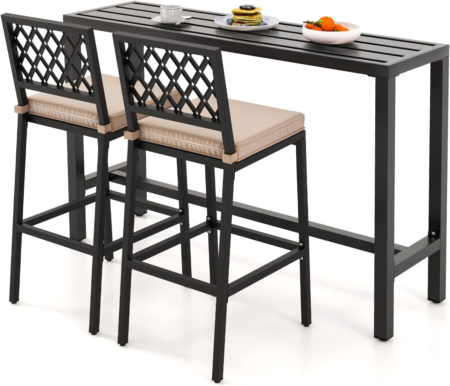 Outdoor Bar Table and Chairs Set 55" Pub Height Bar Table & 2 Cushioned ...