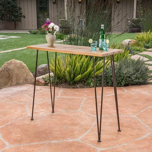 Outdoor Bar Table, Industrial Wood and Metal Bartable, Rectangle Patio ...