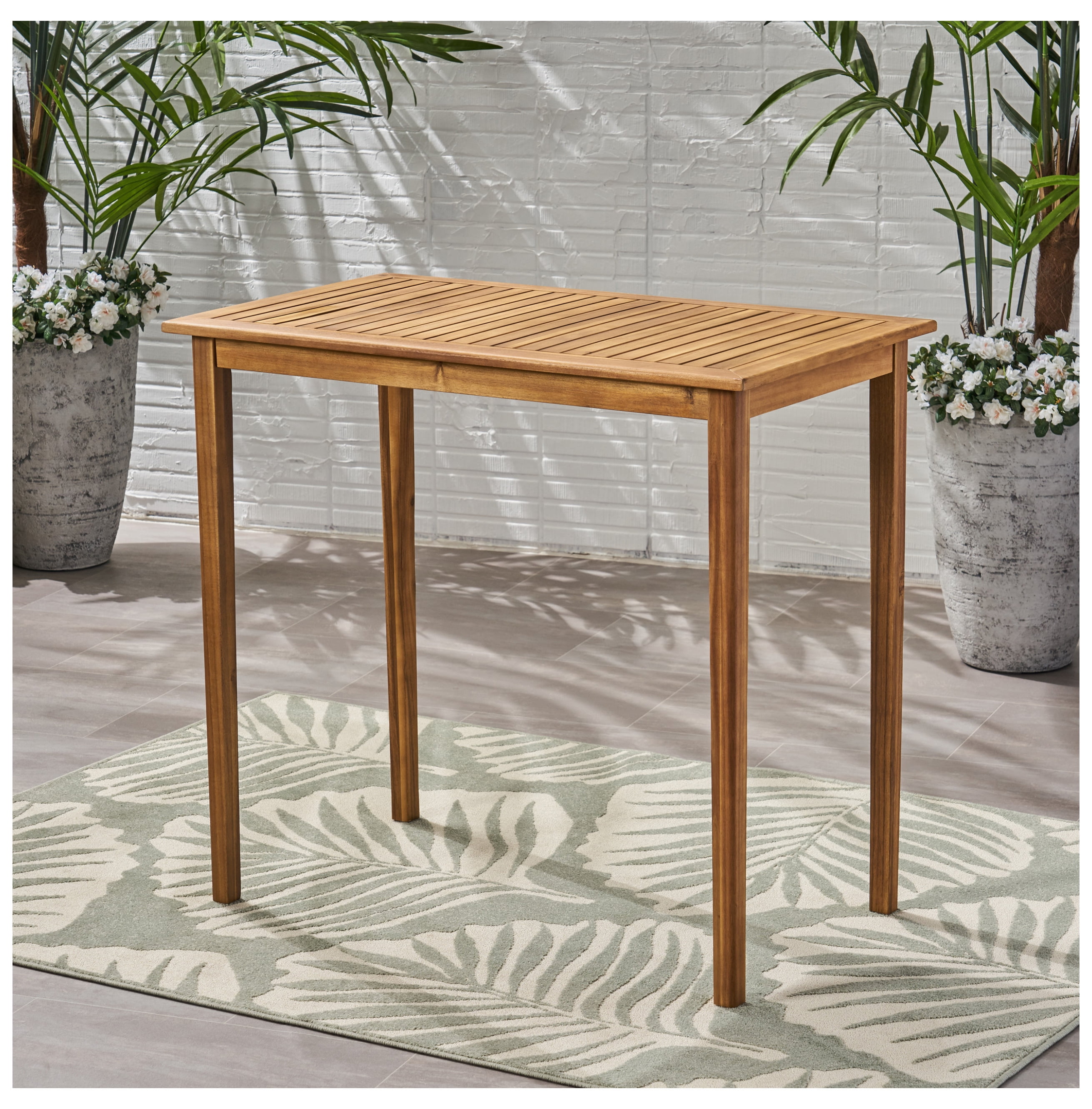 Outdoor Bar Table, Minimalist Wood Rectangle Bar Table - Teak Finish ...