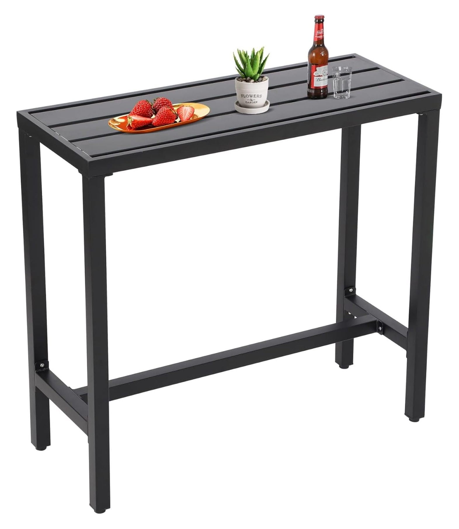 Outdoor Bar Table, Patio Console Pub Height Table with Powder Coated ...