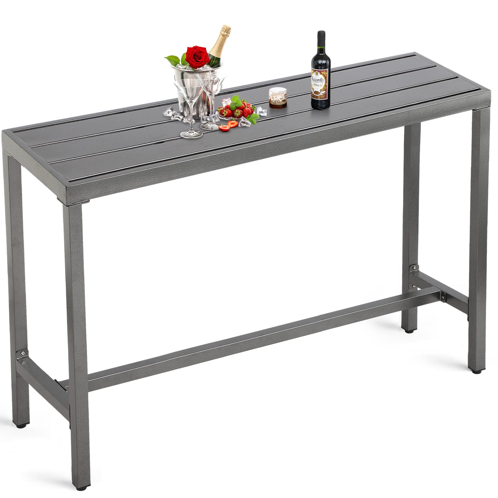 "Outdoor High Dining Counter Bar Table, Adjustable 47"" Rectangle for ...