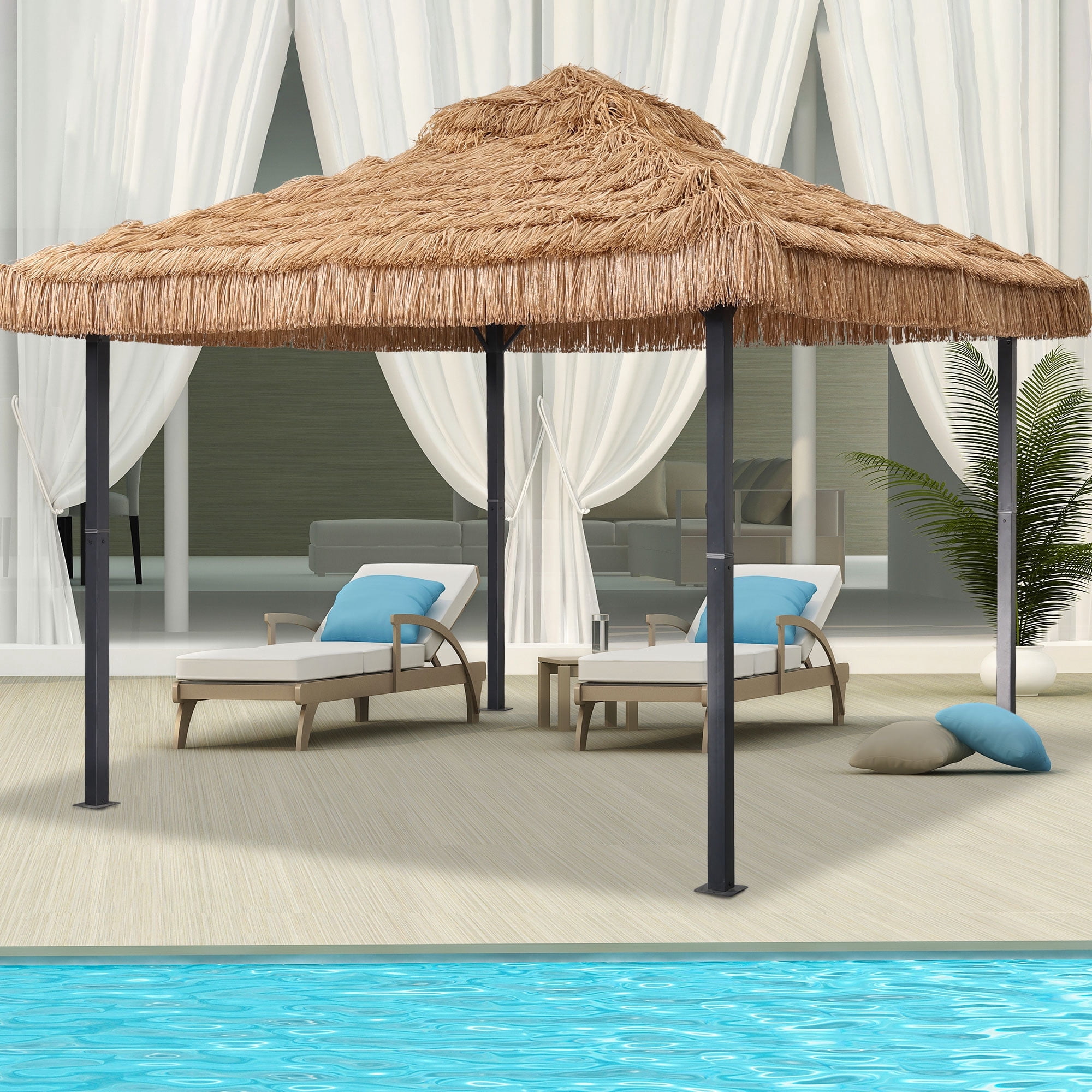 Outdoor Basic 10' x 10'FT Canopy Tent, Imitation Straw 4-Corner ...