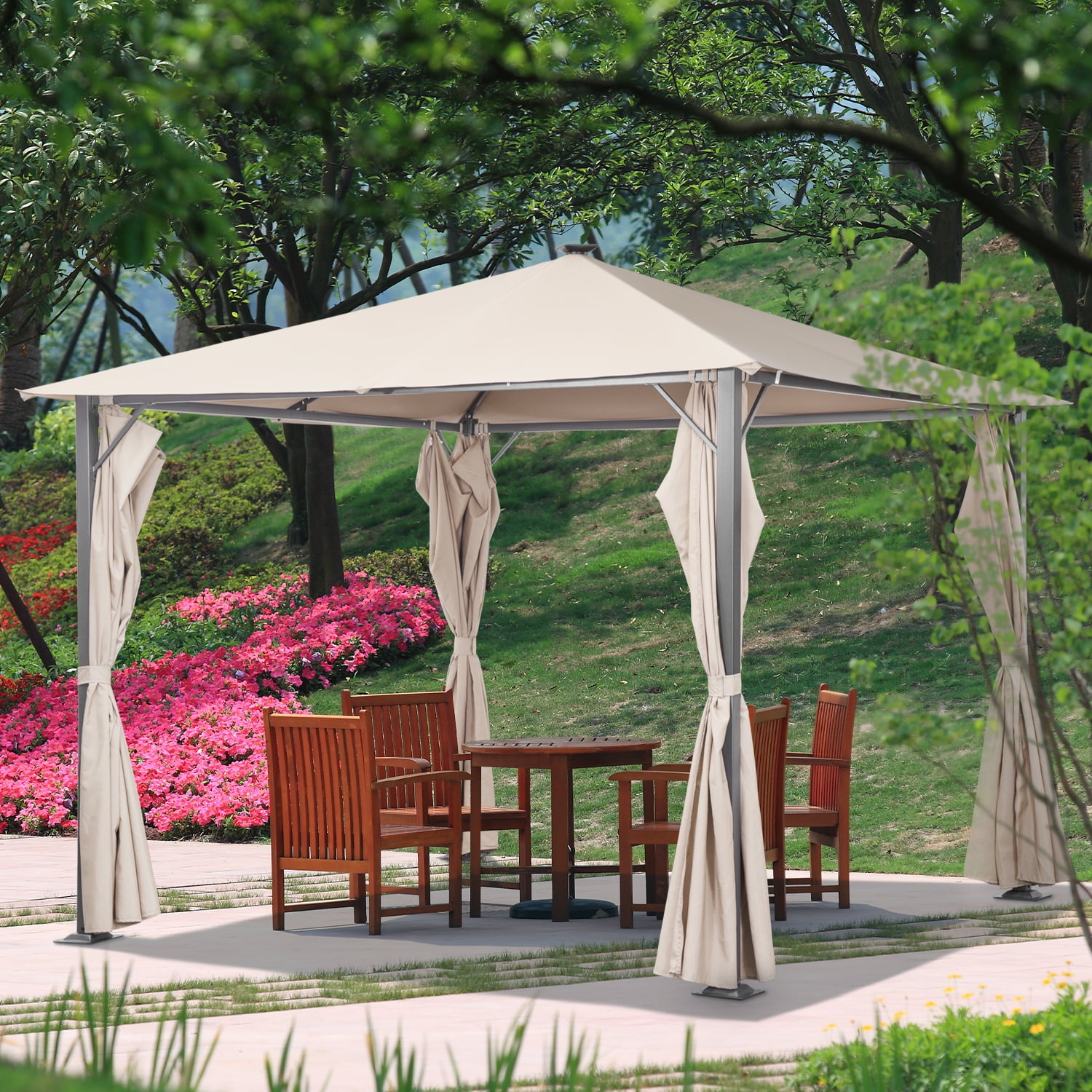 Outdoor Basic 10 x 10 Ft Patio Gazebo with 33 Solar LED Lights and ...