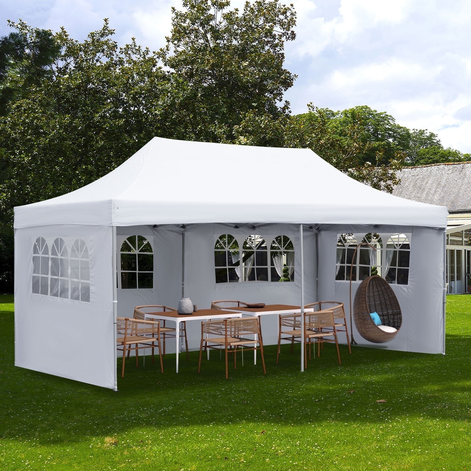 Outdoor Basic Large 10'x20' Instant Pop-up Canopy Tent with 4 Sidewalls ...