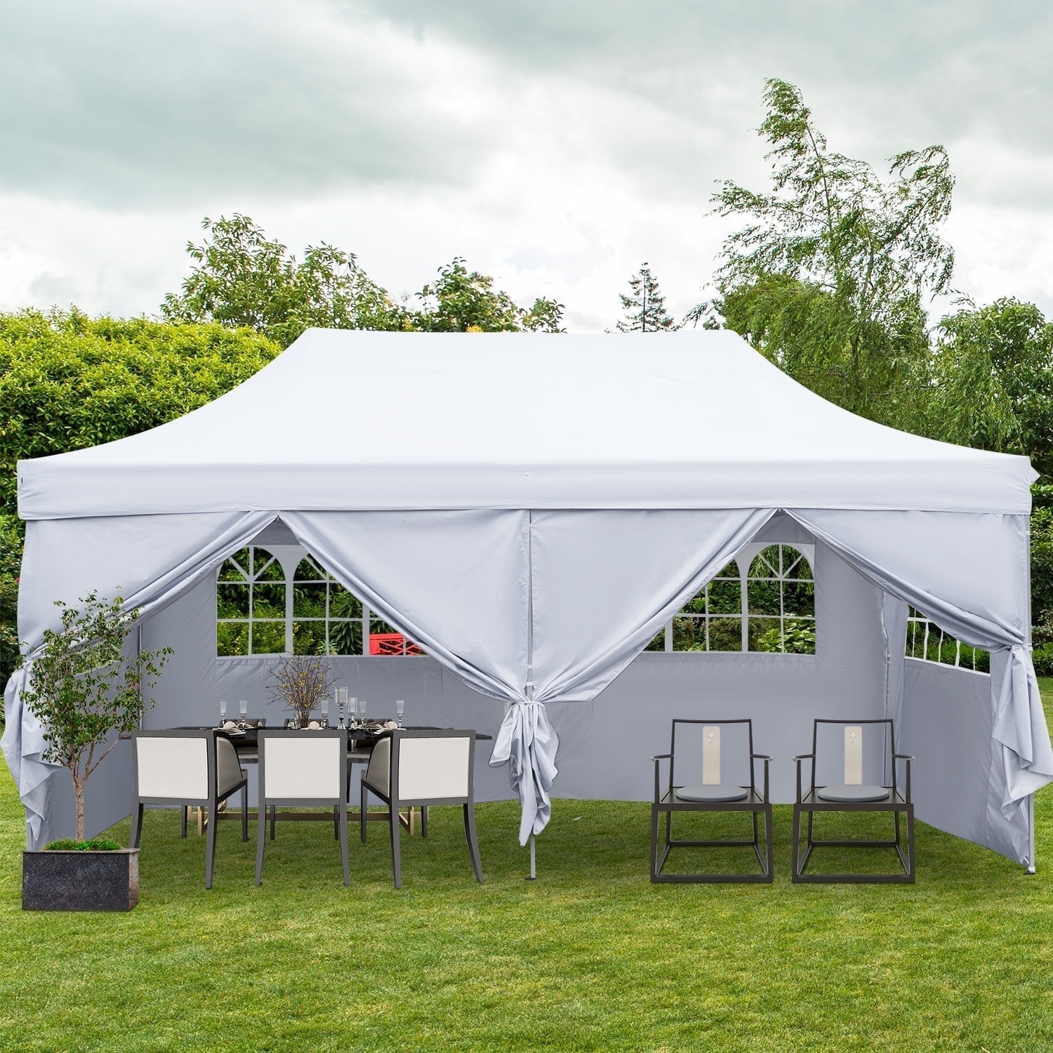 Outdoor Basic 10'x20' Pop-Up Canopy Tent with 6 Removable Sidewalls ...