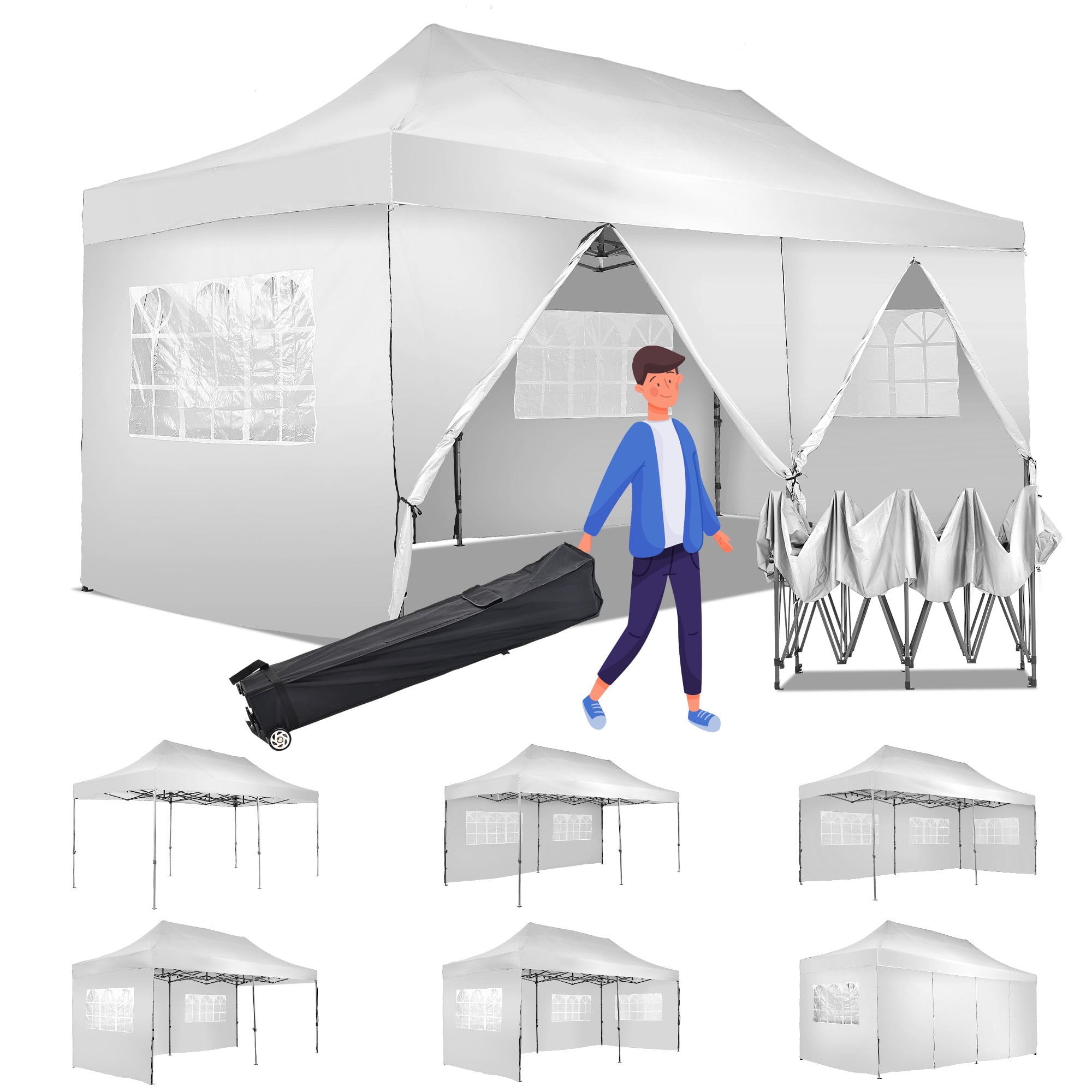 Outdoor Basic 10'x20' Pop-Up Canopy Tent with 6 Removable Sidewalls ...