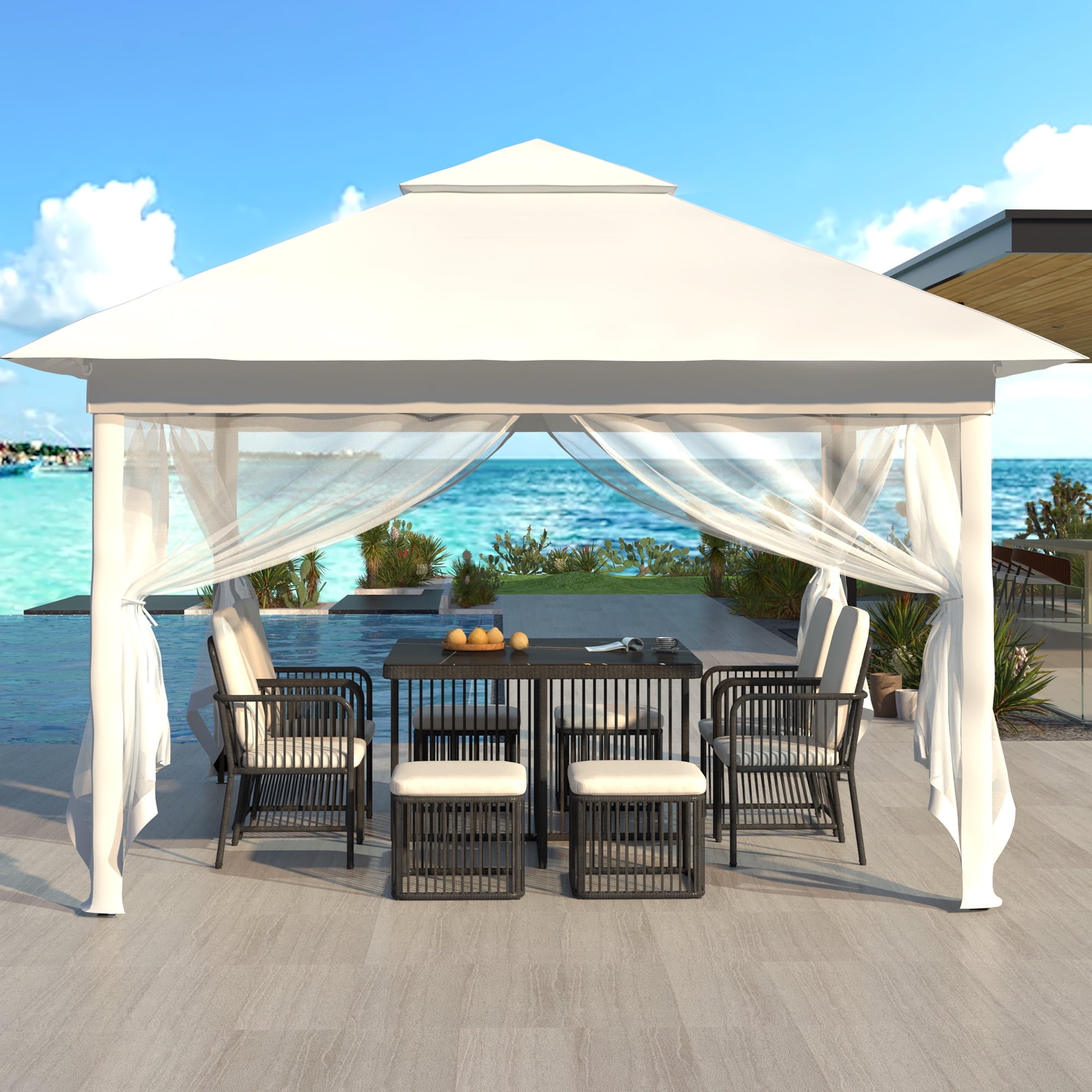 Outdoor Basic 11'x11'Collapsible Patio Gazebo with Mosquito Netting ...
