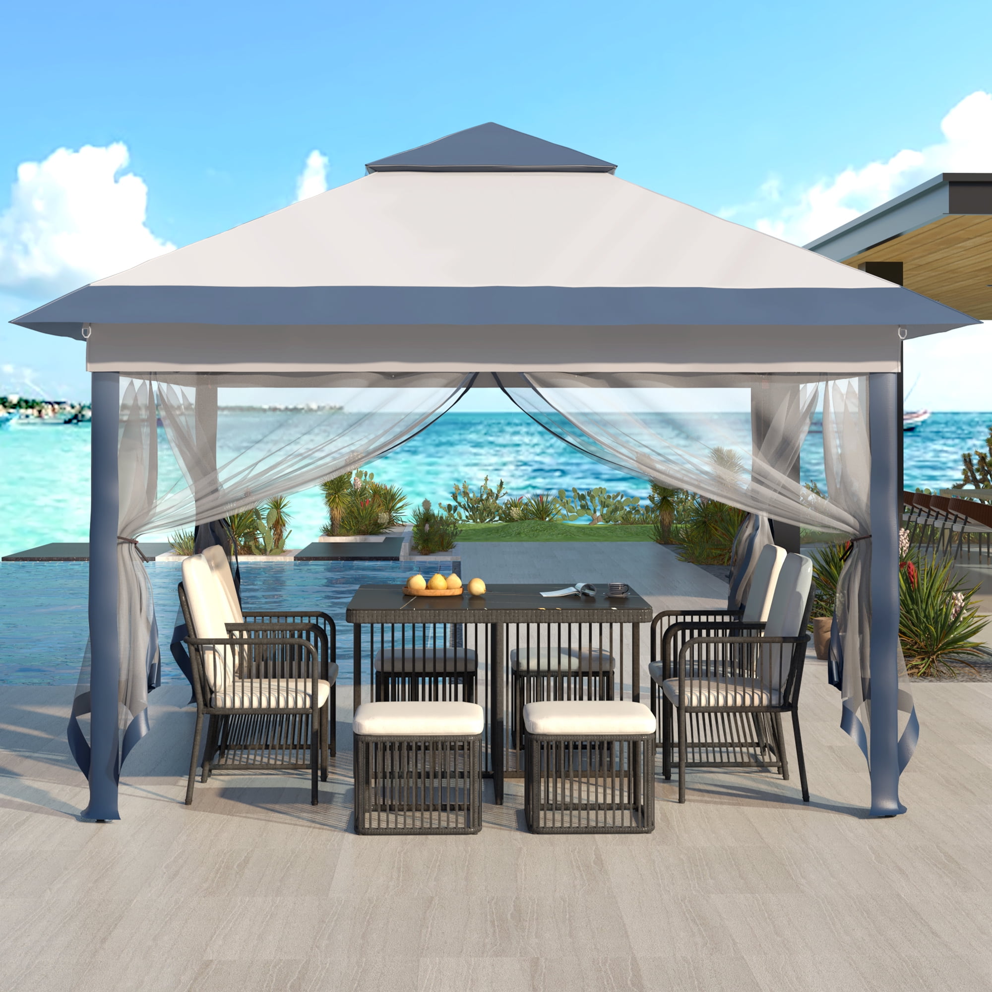 Outdoor Basic 11'x11'Collapsible Patio Gazebo with Mosquito Netting ...