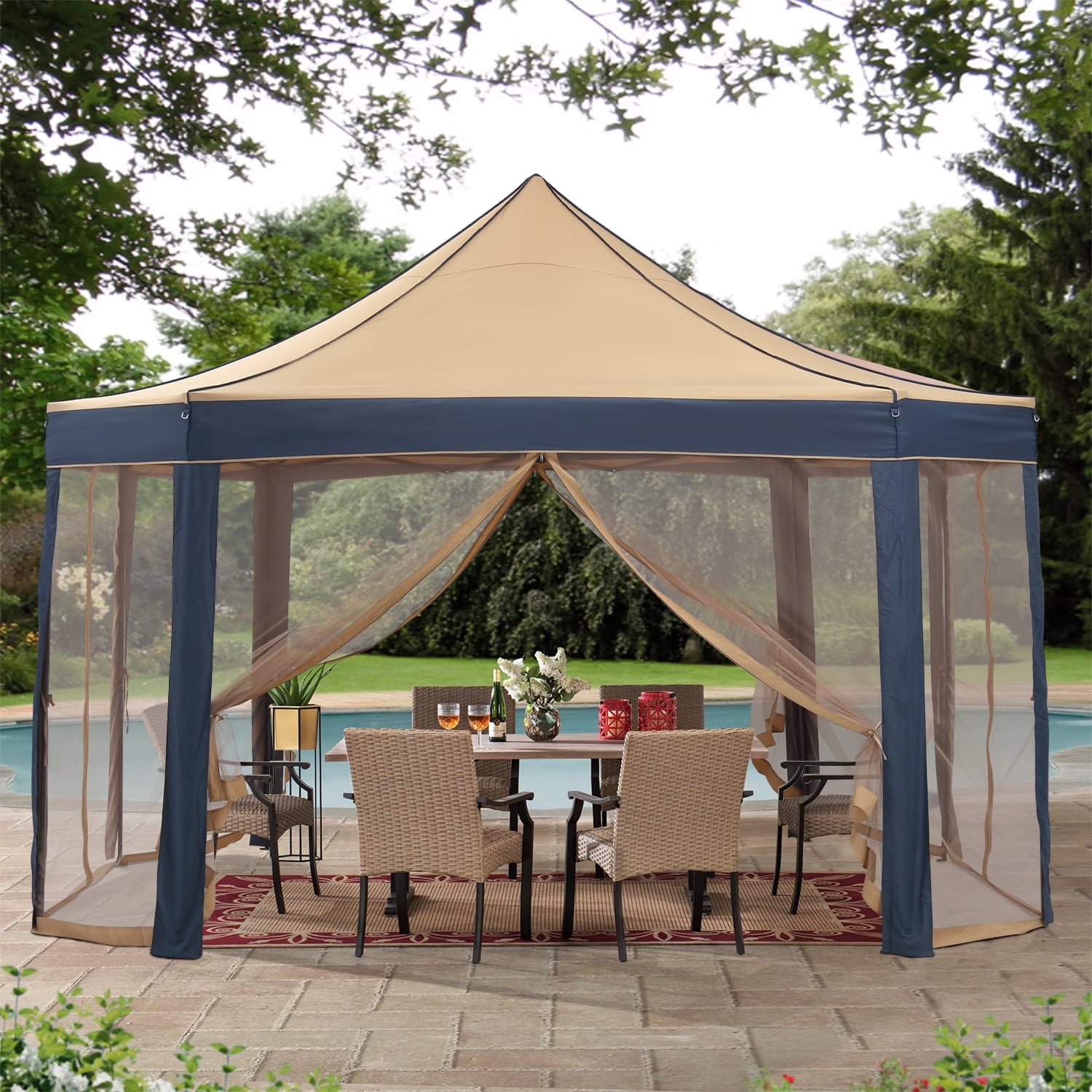Outdoor Basic 8-Sided Pop up Gazebo Canopy with Mosquito Netting Patio ...