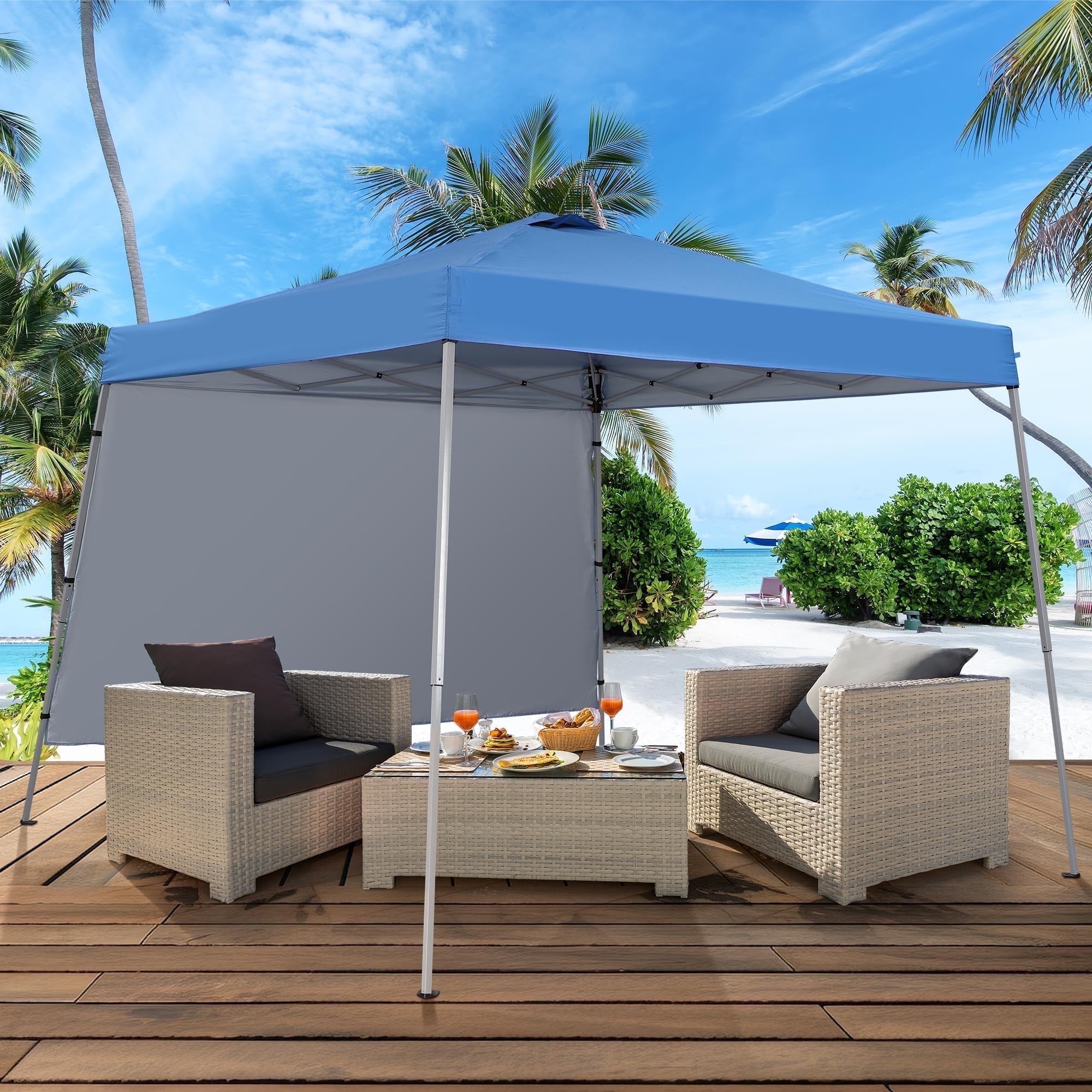 Outdoor Basic 8'x 8'Pop up Canopy Tent,Instant Canopies,Shade Tents with One Sidewall,Sky Blue ...