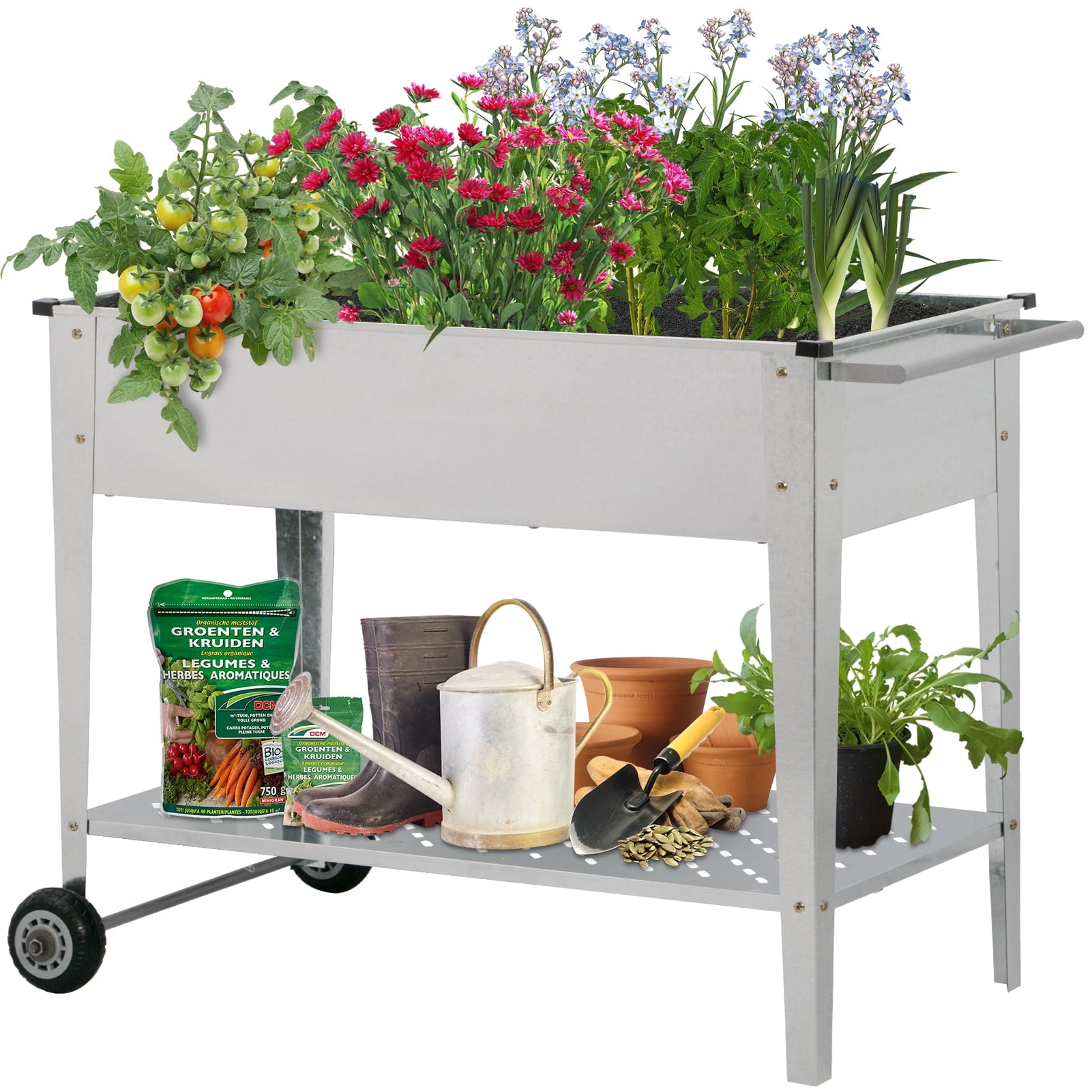 Movable Outdoor Raised Garden Bed with Elevated Planter Box on Wheels ...