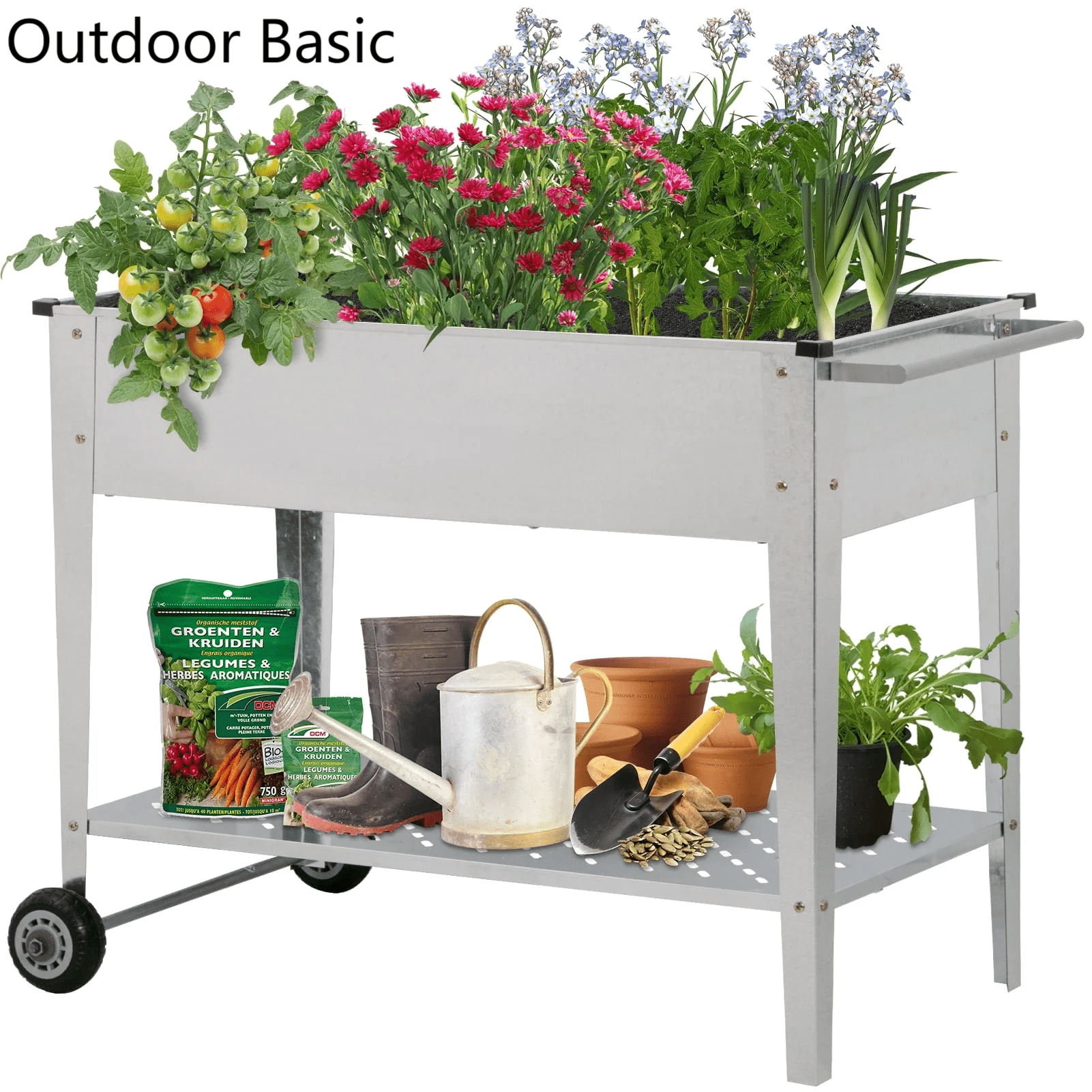 Movable Outdoor Raised Garden Bed with Elevated Planter Box on Wheels ...