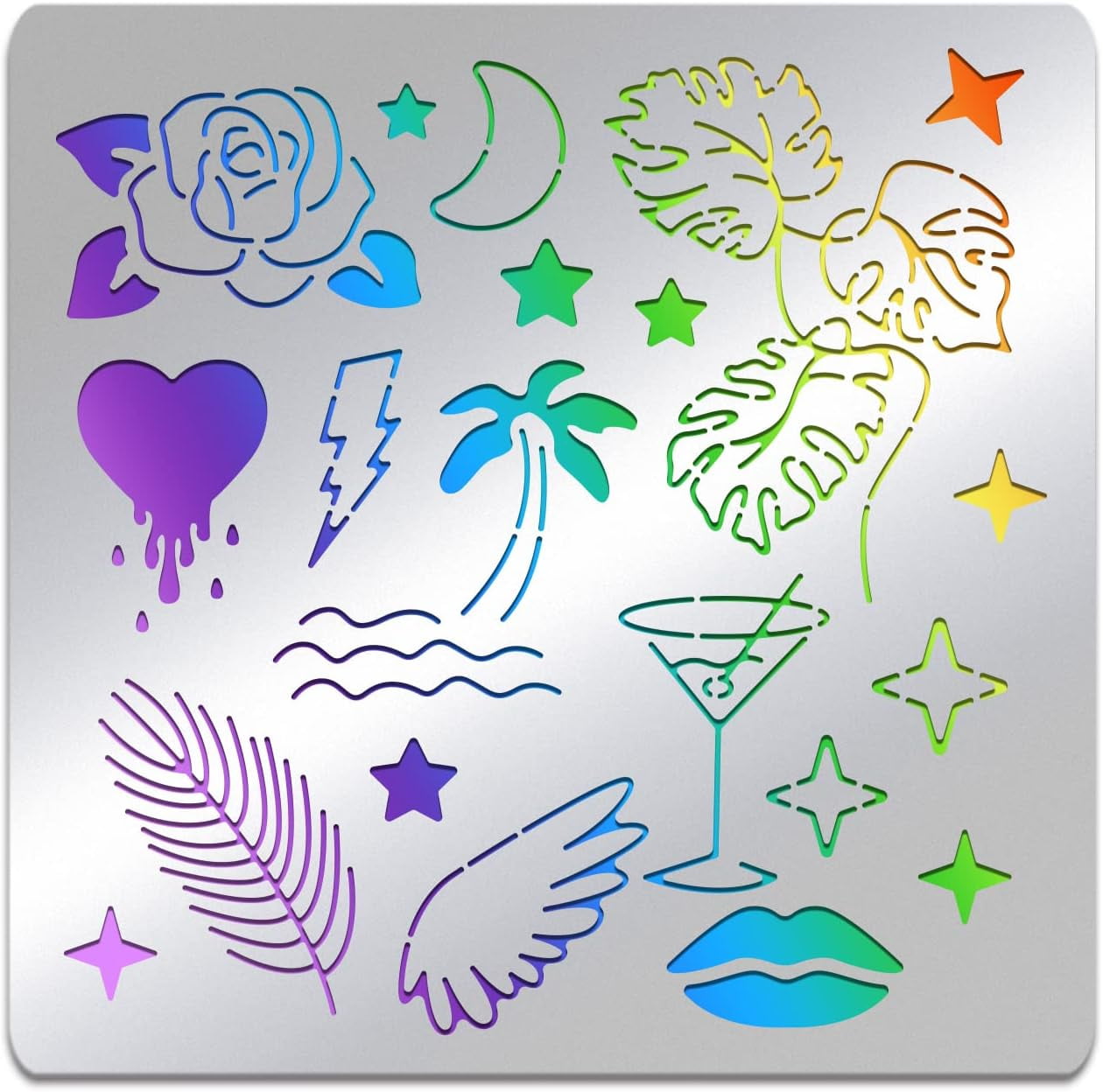 Outdoor Beach Neon Stencils 6x6 Inch Wing Rose Star Stainless Steel ...