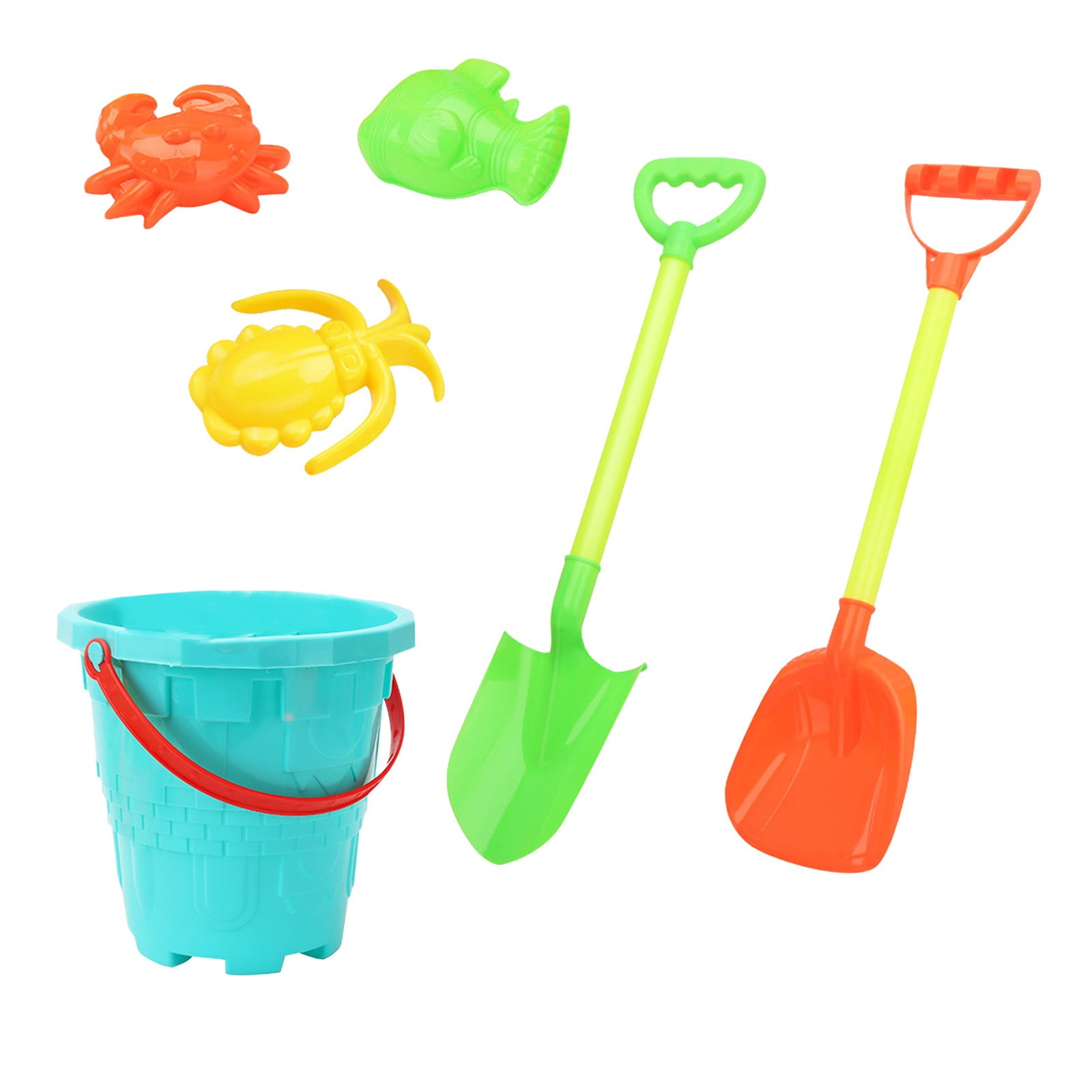 Outdoor Beach Sand Toys Set 6 Piece Bucket Shovel Castle Molds Water ...