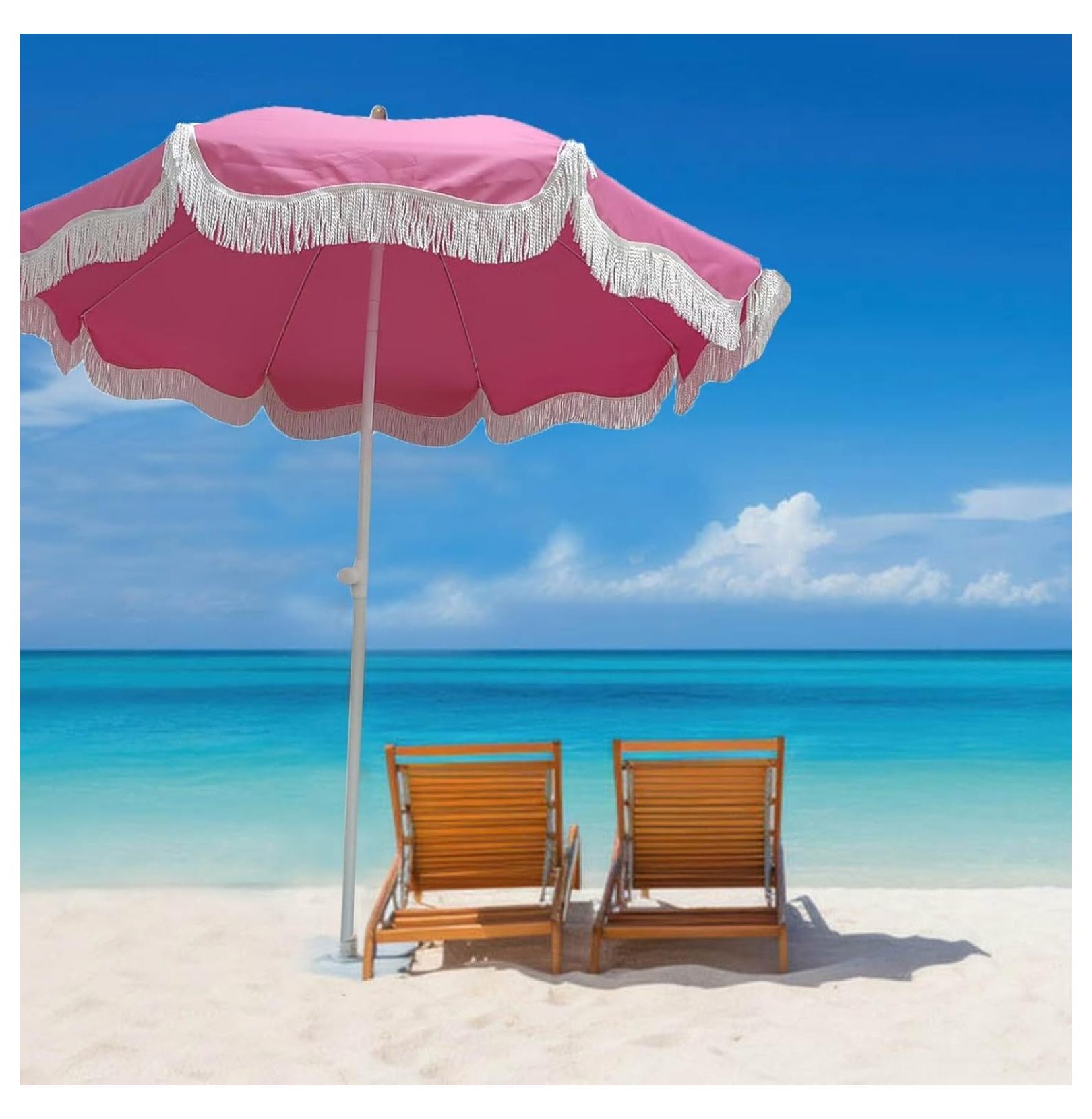 Outdoor Beach Umbrella With Fringe 6.5ft Extra Large Patio Umbrella ...