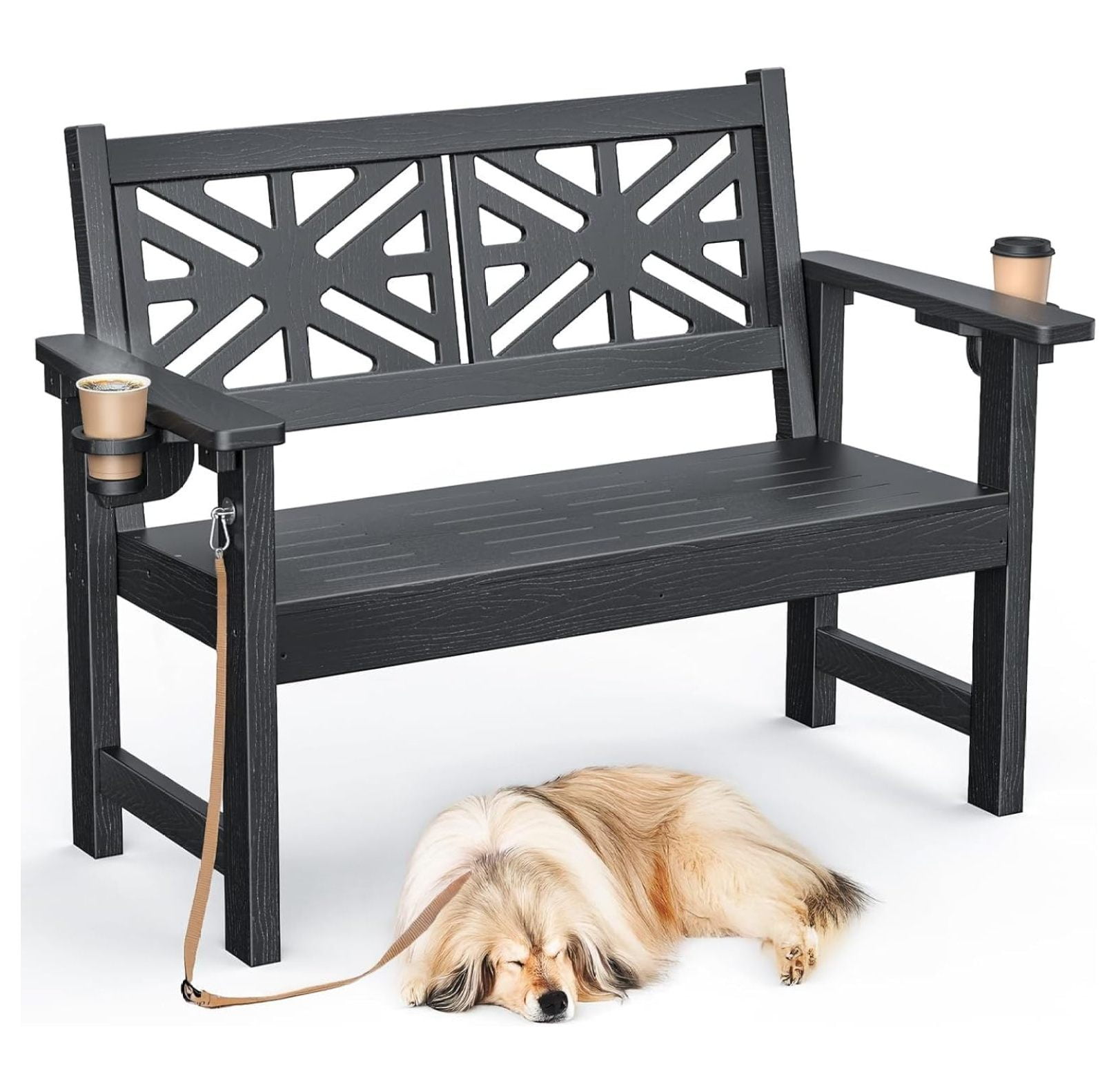 Outdoor Bench 2 Person, HDPE Weatherproof Garden Bench for Patio ...