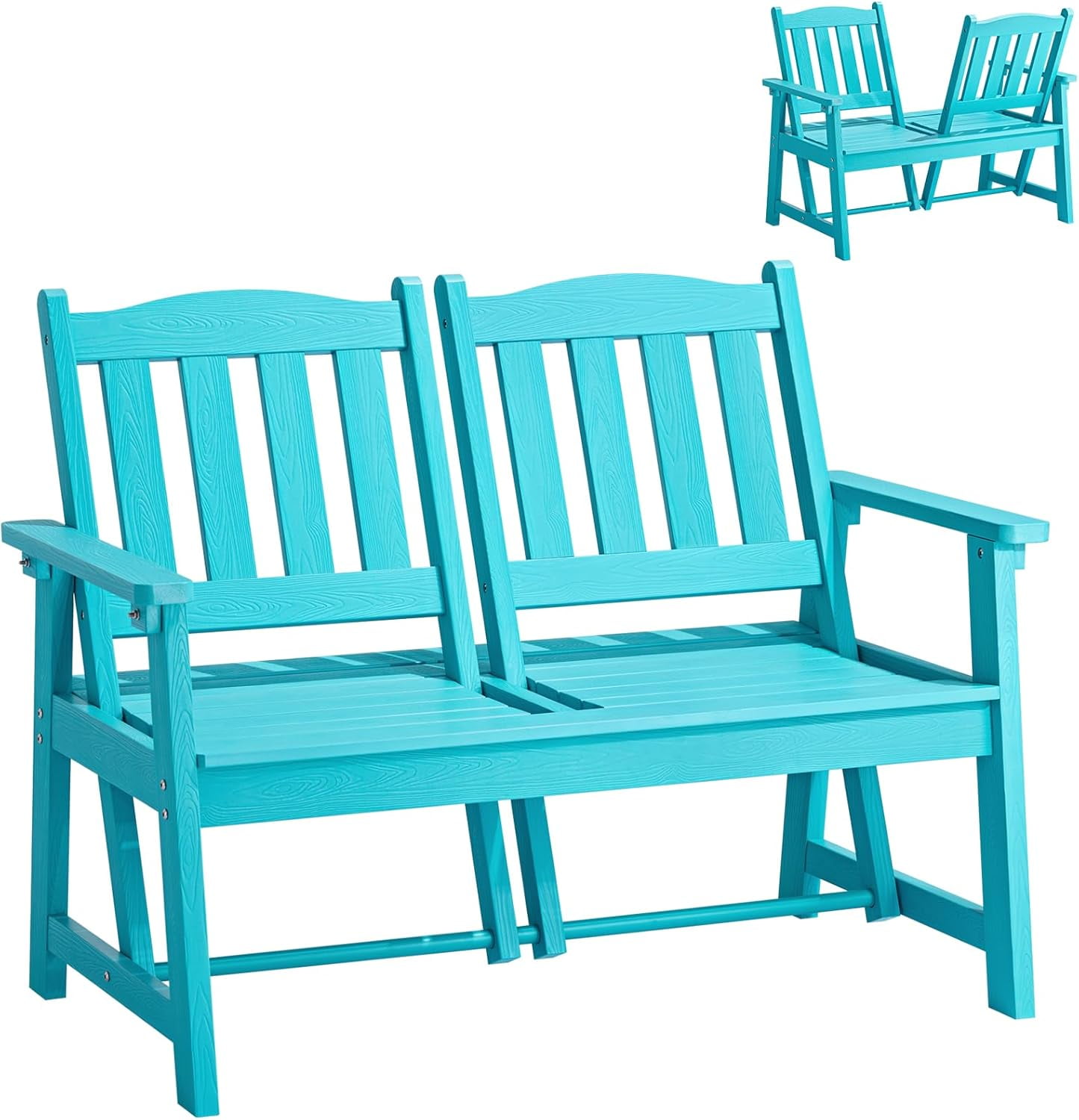 Outdoor Bench, 2-Person Weatherproof Garden Bench with Adjustable ...