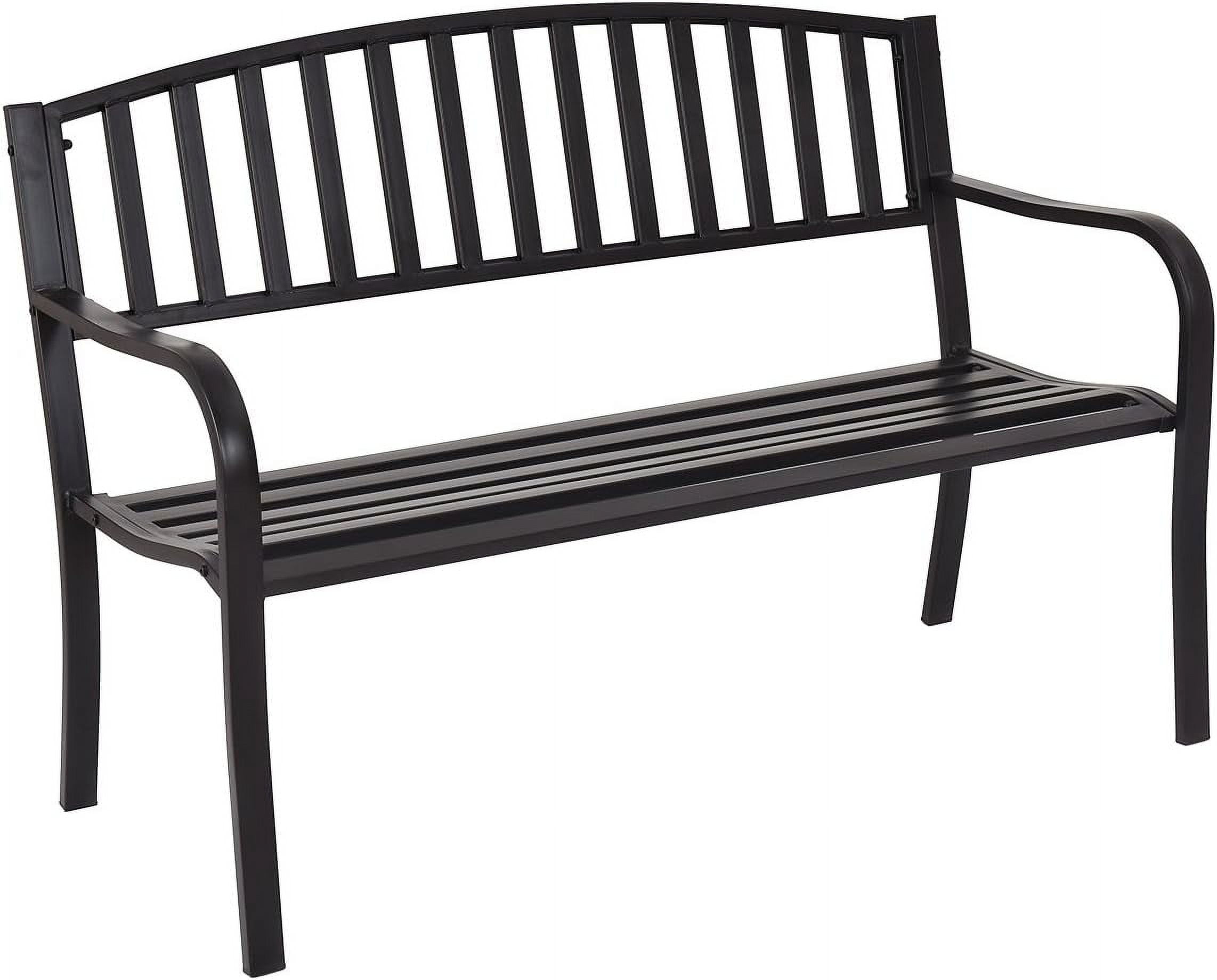 Outdoor Bench, 50” Patio Garden Bench with Steel Frame, Slat Design ...