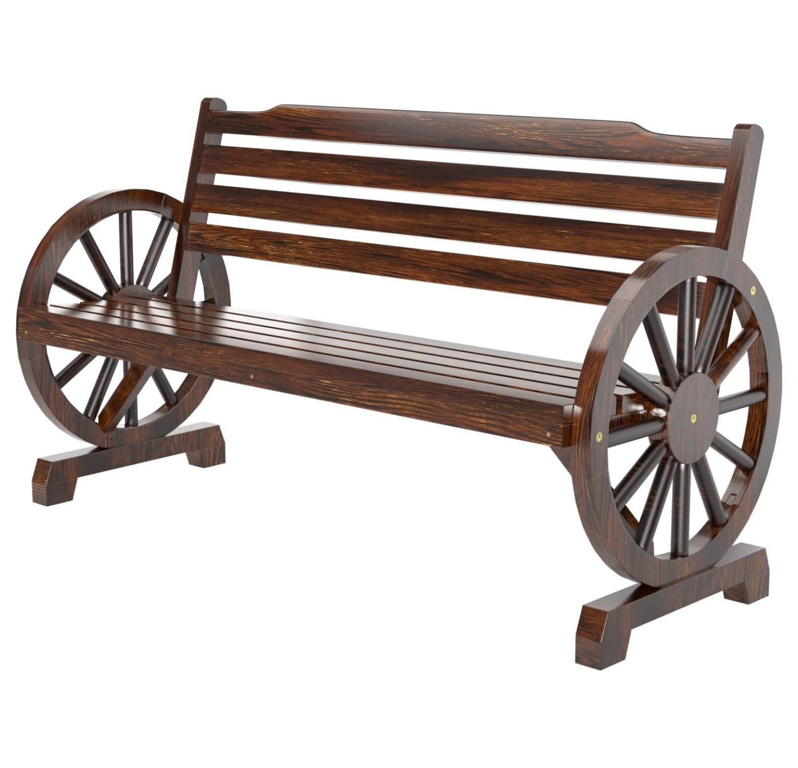 Outdoor Bench, 55 Inch Front Porch Bench, Rustic Wooden Wheel Bench ...