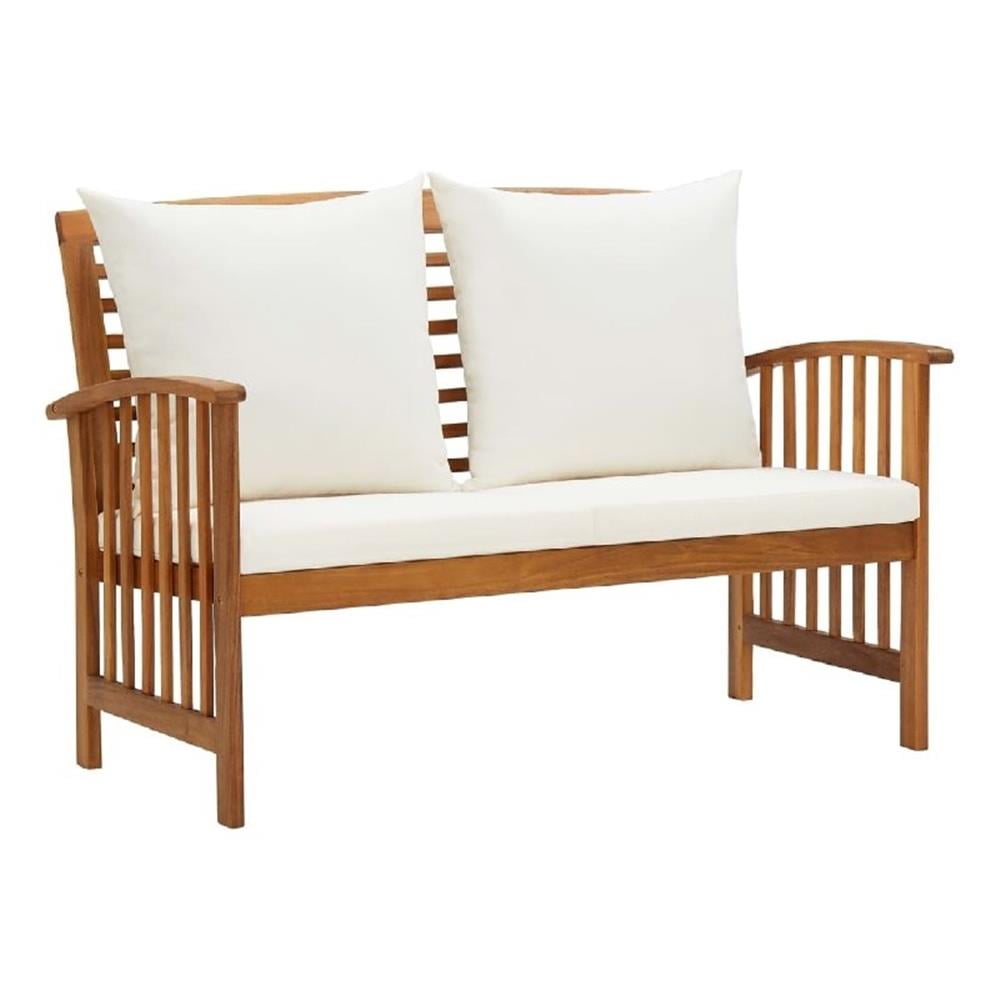 Outdoor Bench-Cream Fabric-Brown Solid Acacia Wood-47 Inch - Walmart.com