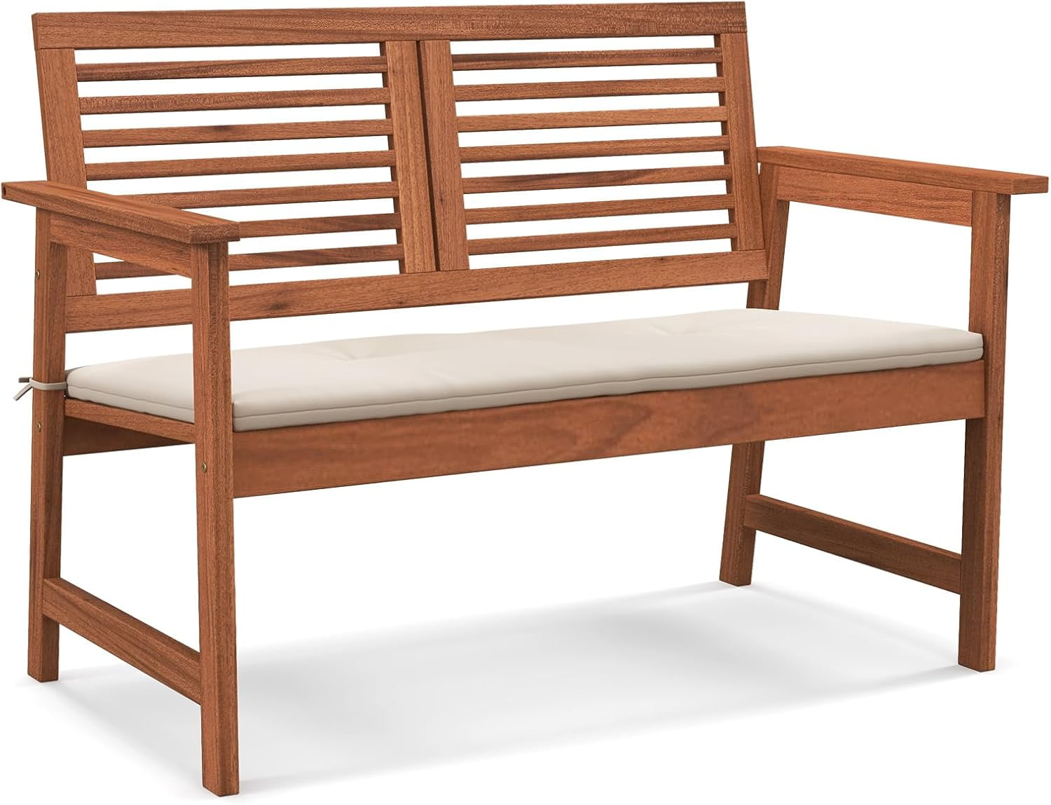 Outdoor Bench with Cushion, 2-Person Patio Bench with Slatted Back ...